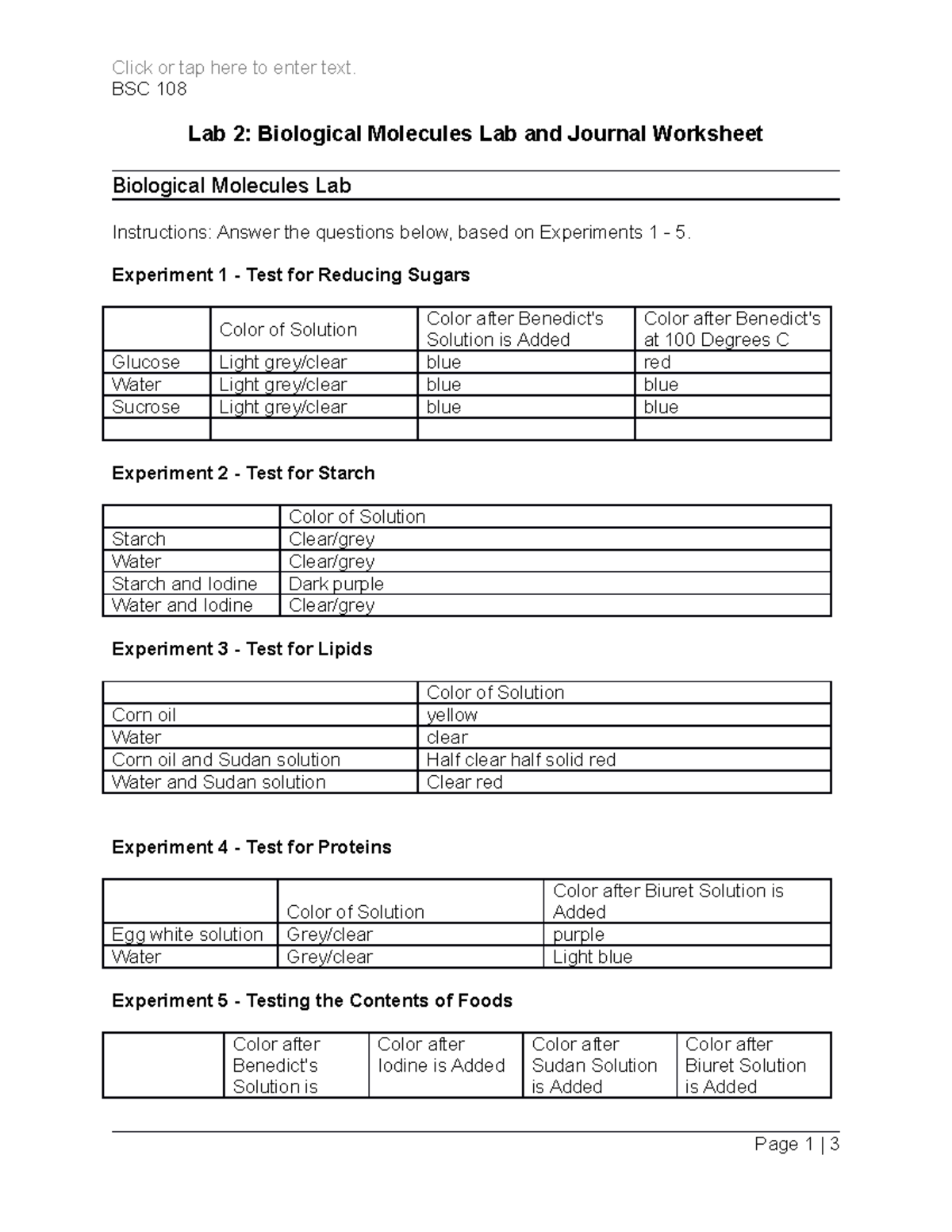 Lab-2-Biological-Molecules-Lab Worksheet - Click or tap here to enter ...
