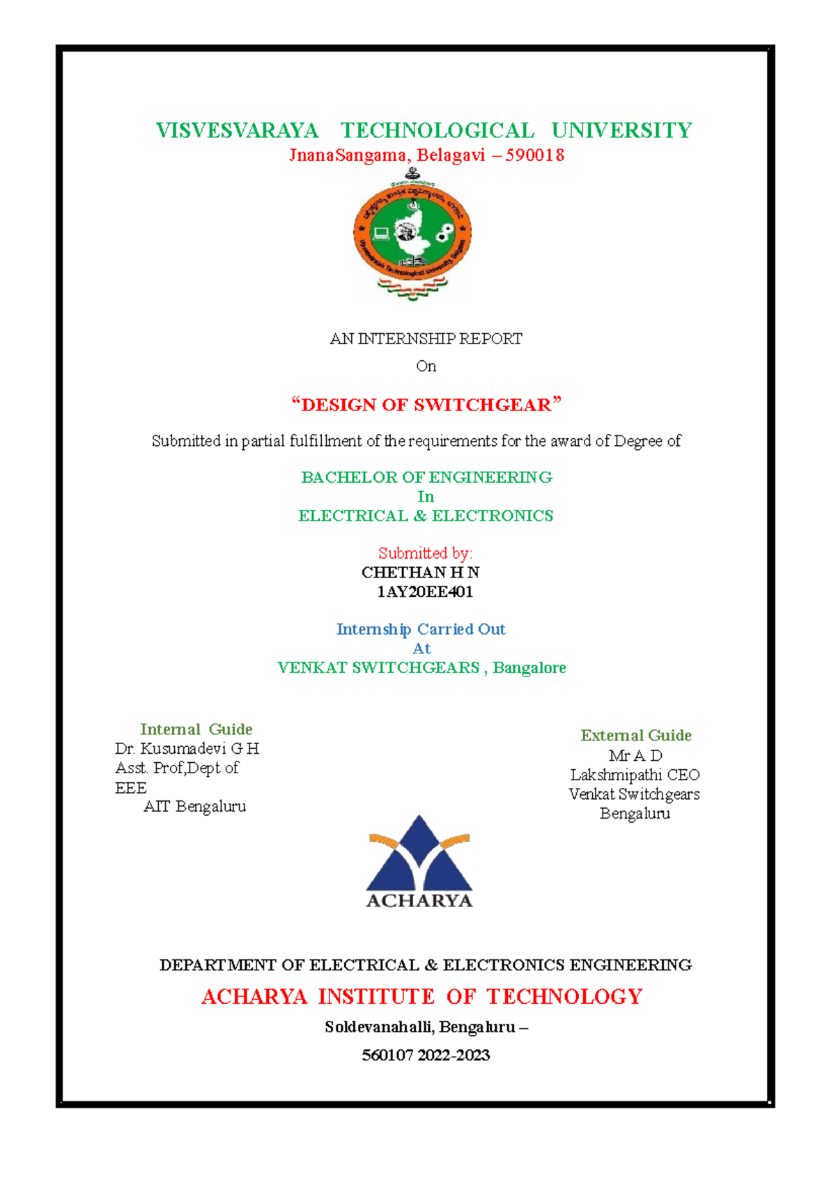 Internship Report Final - VISVESVARAYA TECHNOLOGICAL UNIVERSITY ...