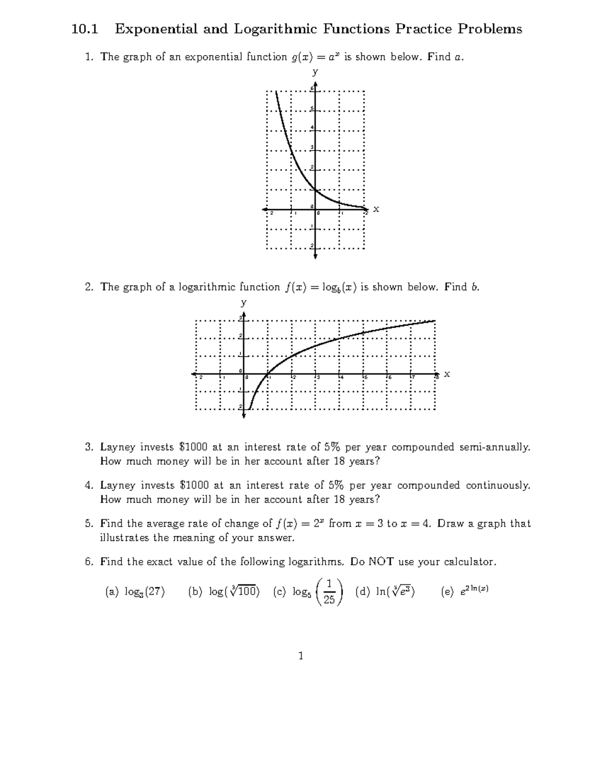10 exponential worksheet - 10 Exponential and Logarithmic Functions ...
