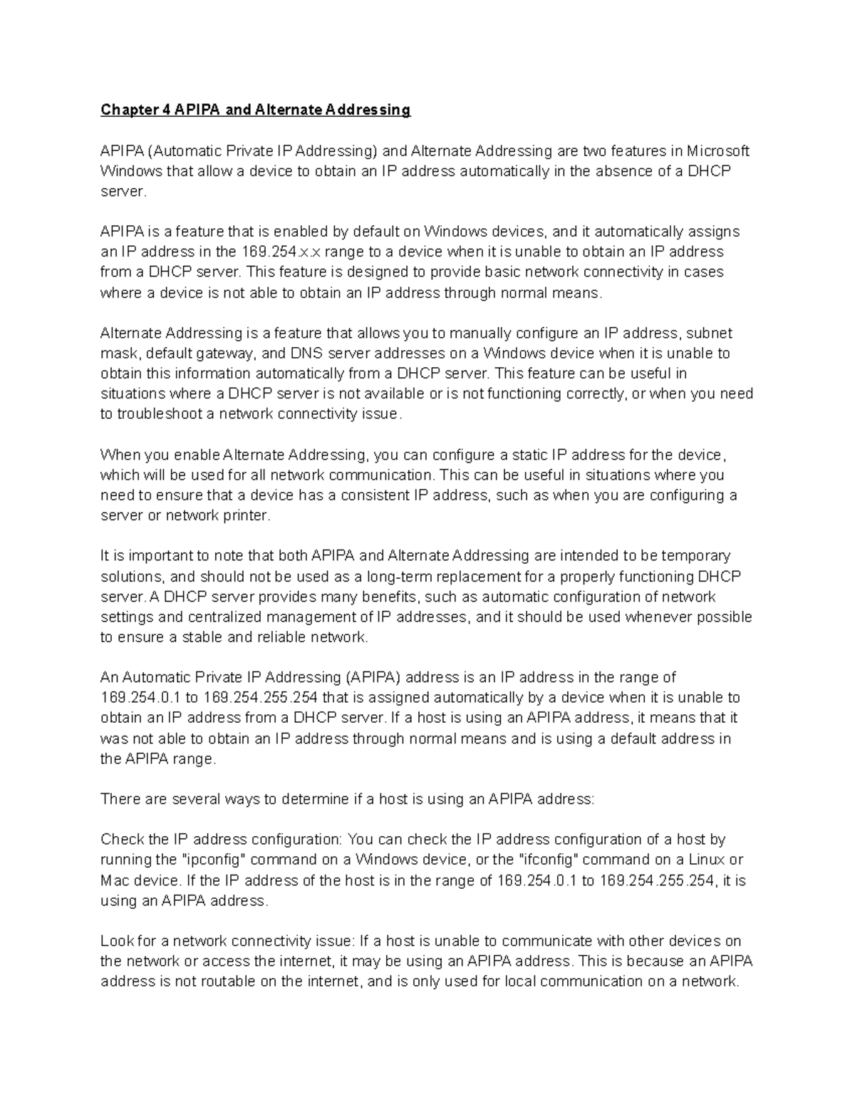 Chapter 4 Apipa And Alternate Addressing Chapter 4 Apipa And Alternate Addressing Apipa