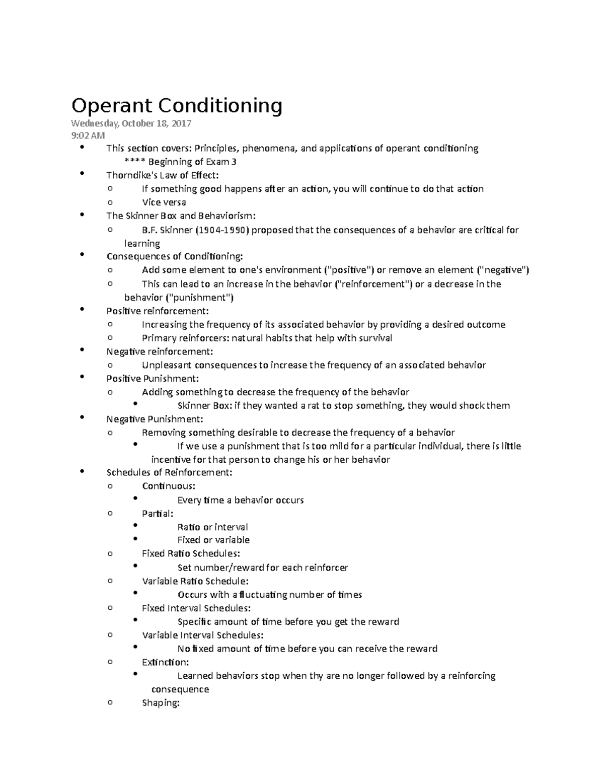 Operant Condition Notes - Operant Conditioning Wednesday, October 18 ...