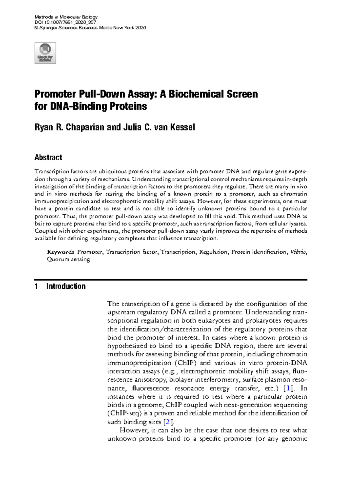 Pull-down protein-dna - Methods in Molecular Biology DOI 10/7651_2020 ...