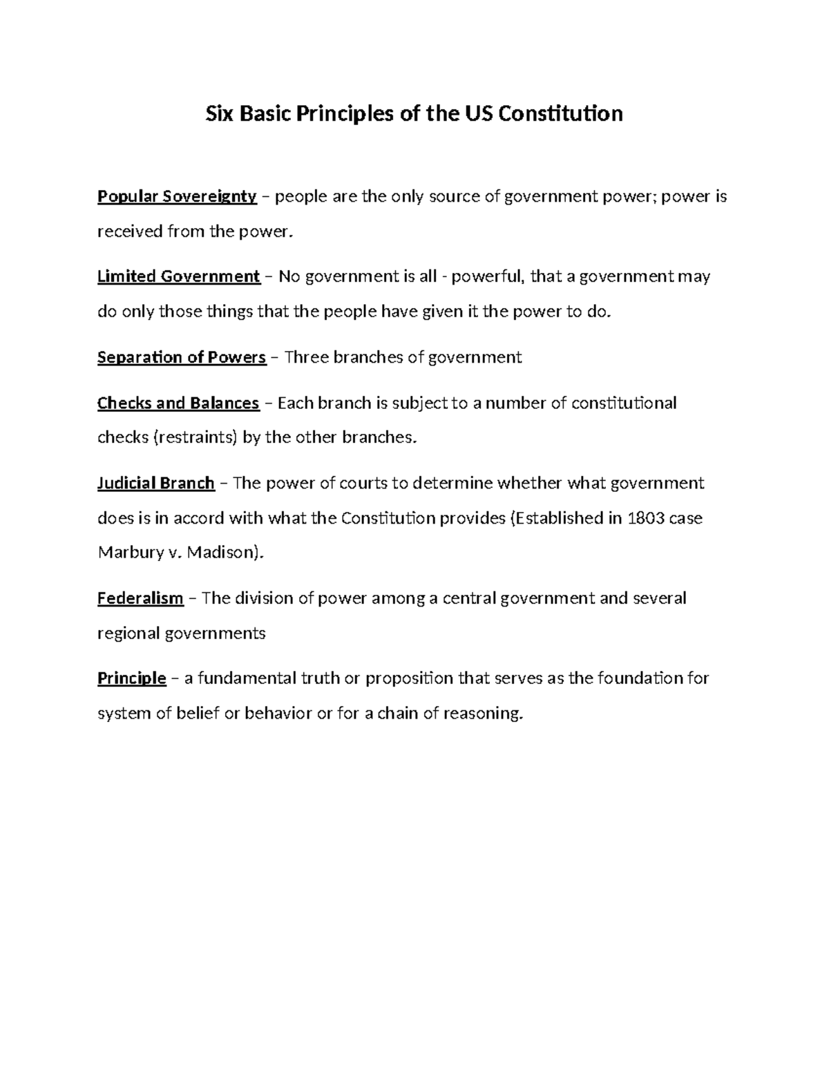 Six Basic Principles of the US Constitution - Limited Government – No ...