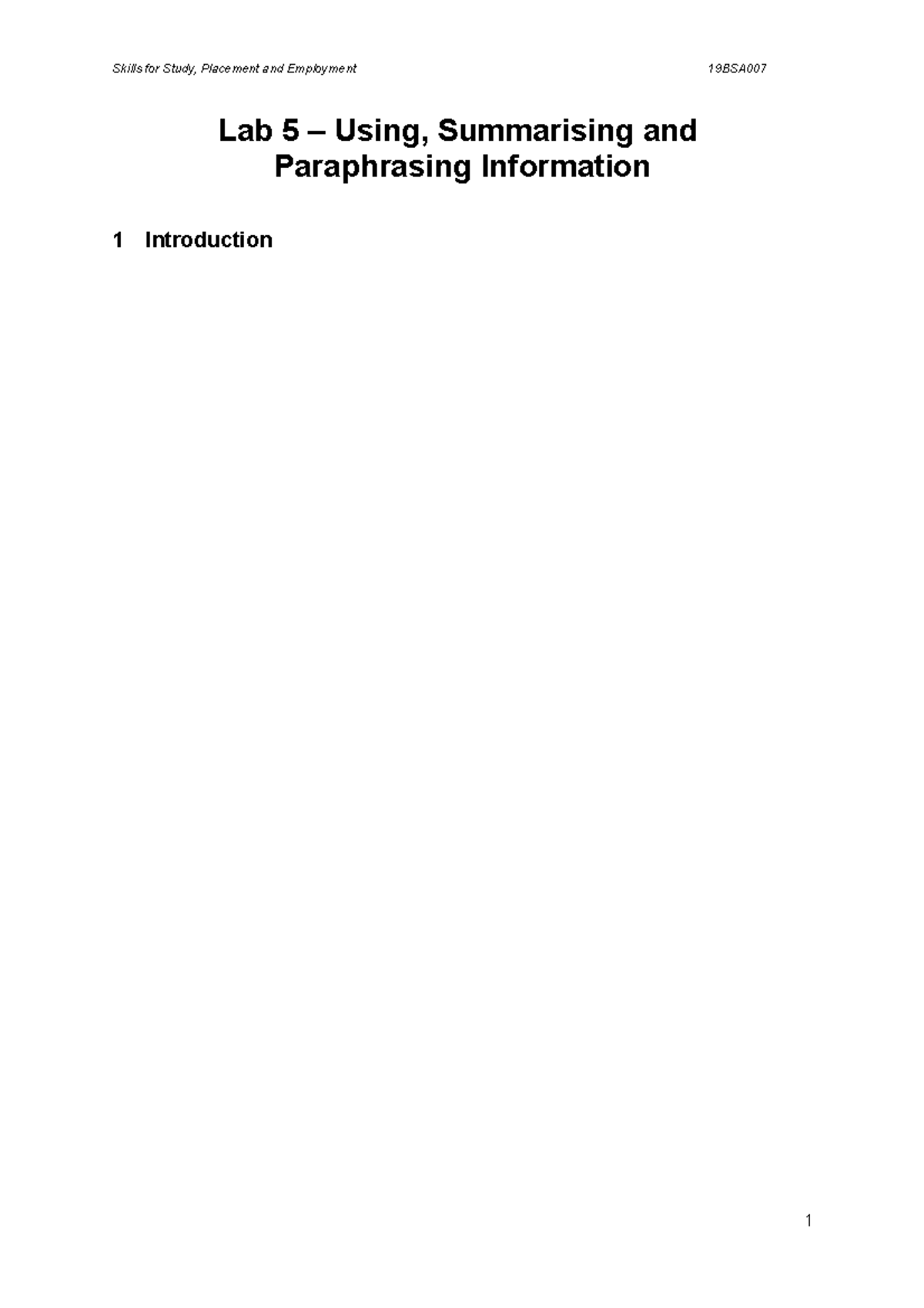 Lab 5 - Answer sheet - Skills for Study, Placement and Employment 19BSA ...