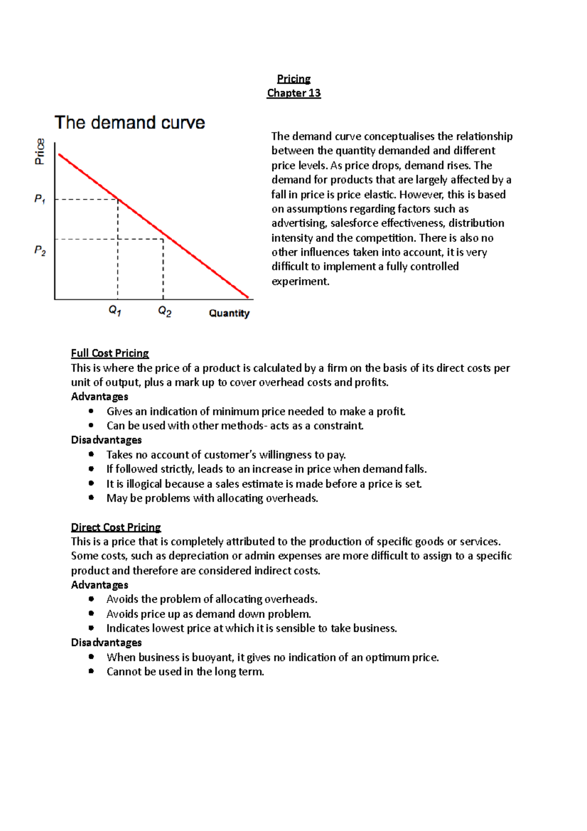 Pricing - Summary Principles and Practice of Marketing - Pricing ...