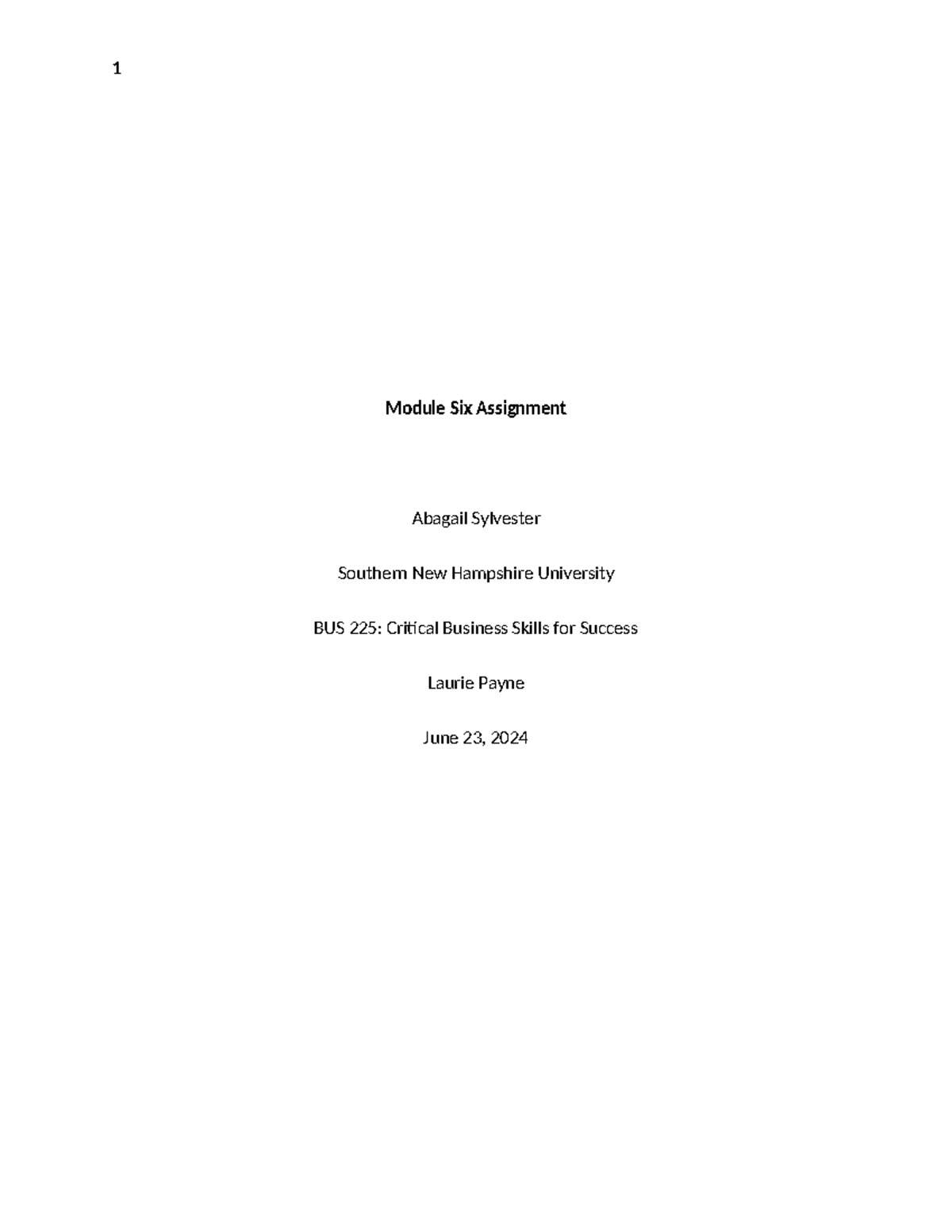 BUS225 Module Six Assignment - Module Six Assignment Abagail Sylvester ...