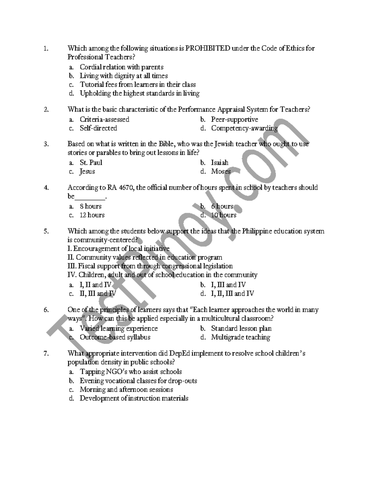 Let reviewer prof ed 2 - Which among the following situations is ...