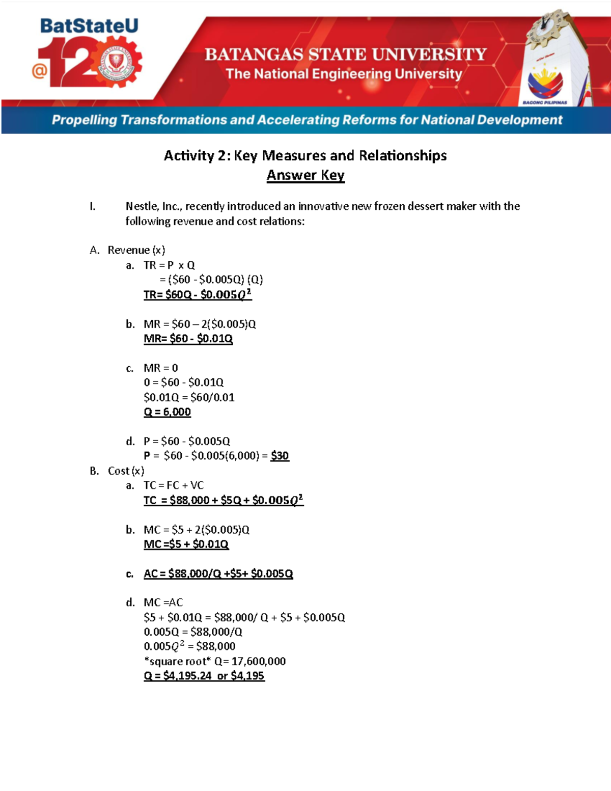 Activity 2 Key Measures and Relationships - Answer Key - Nestle, Inc ...