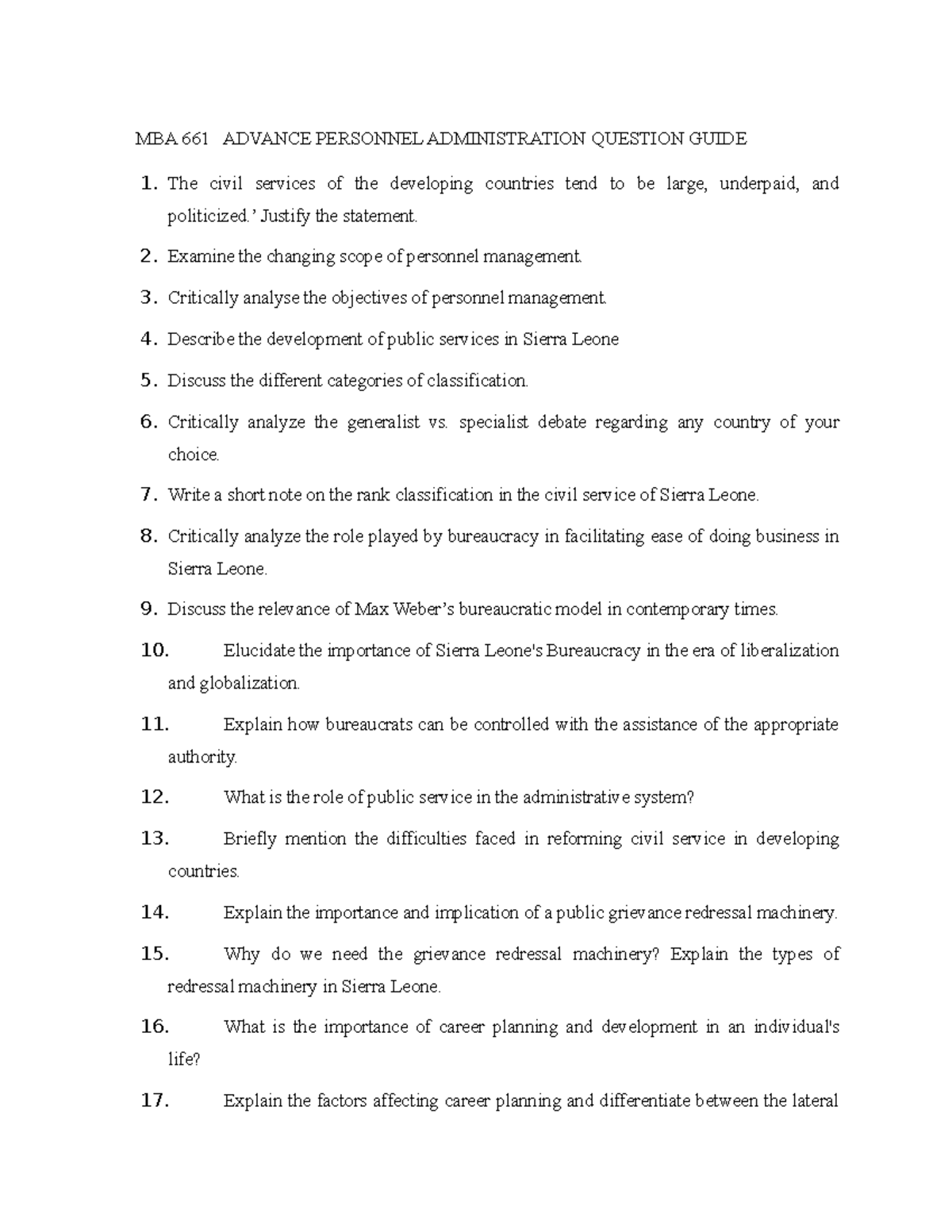 MBA 661 Advance Personnel Administration Question Guide - MBA 661 ...