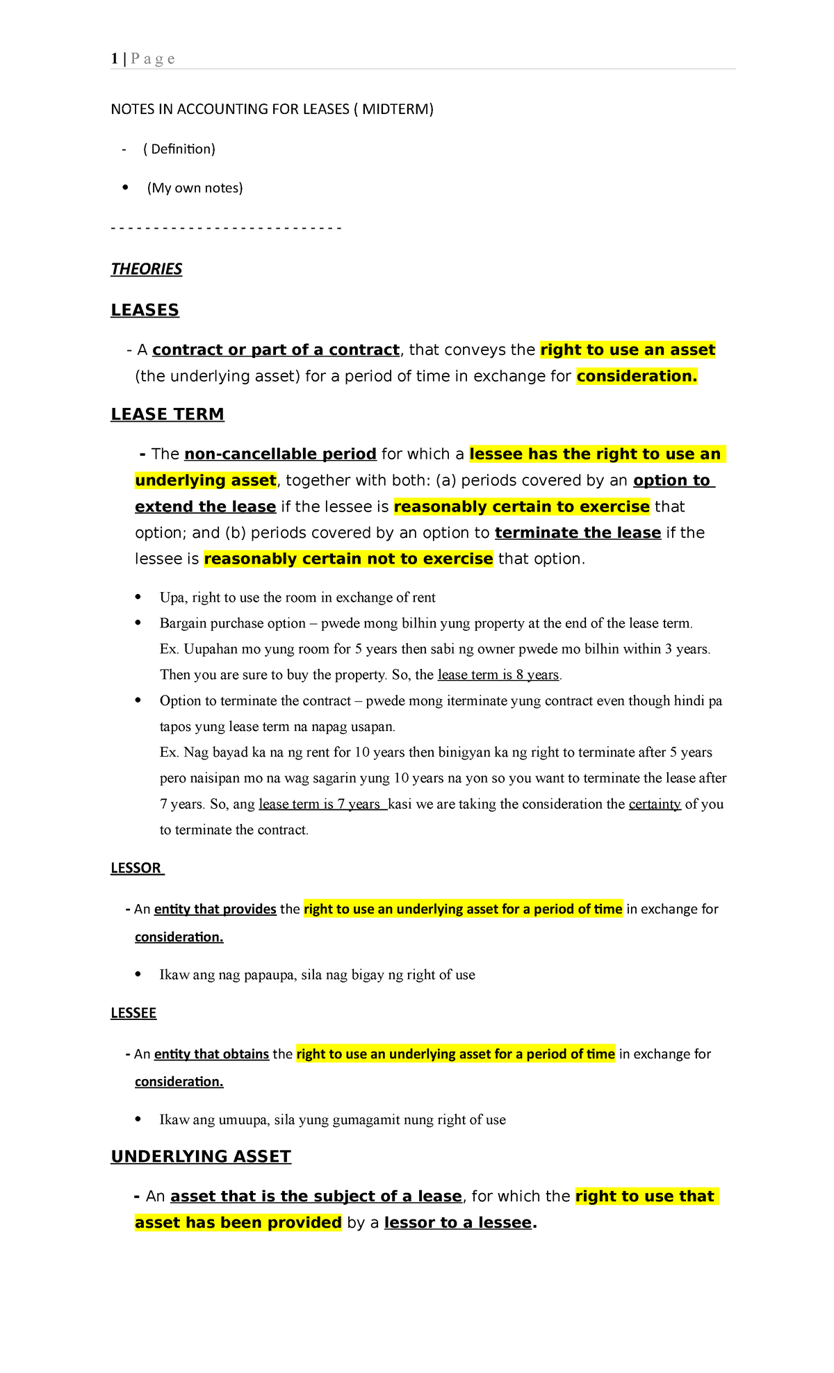 Notes IN Accounting FOR Leases - NOTES IN ACCOUNTING FOR LEASES ...