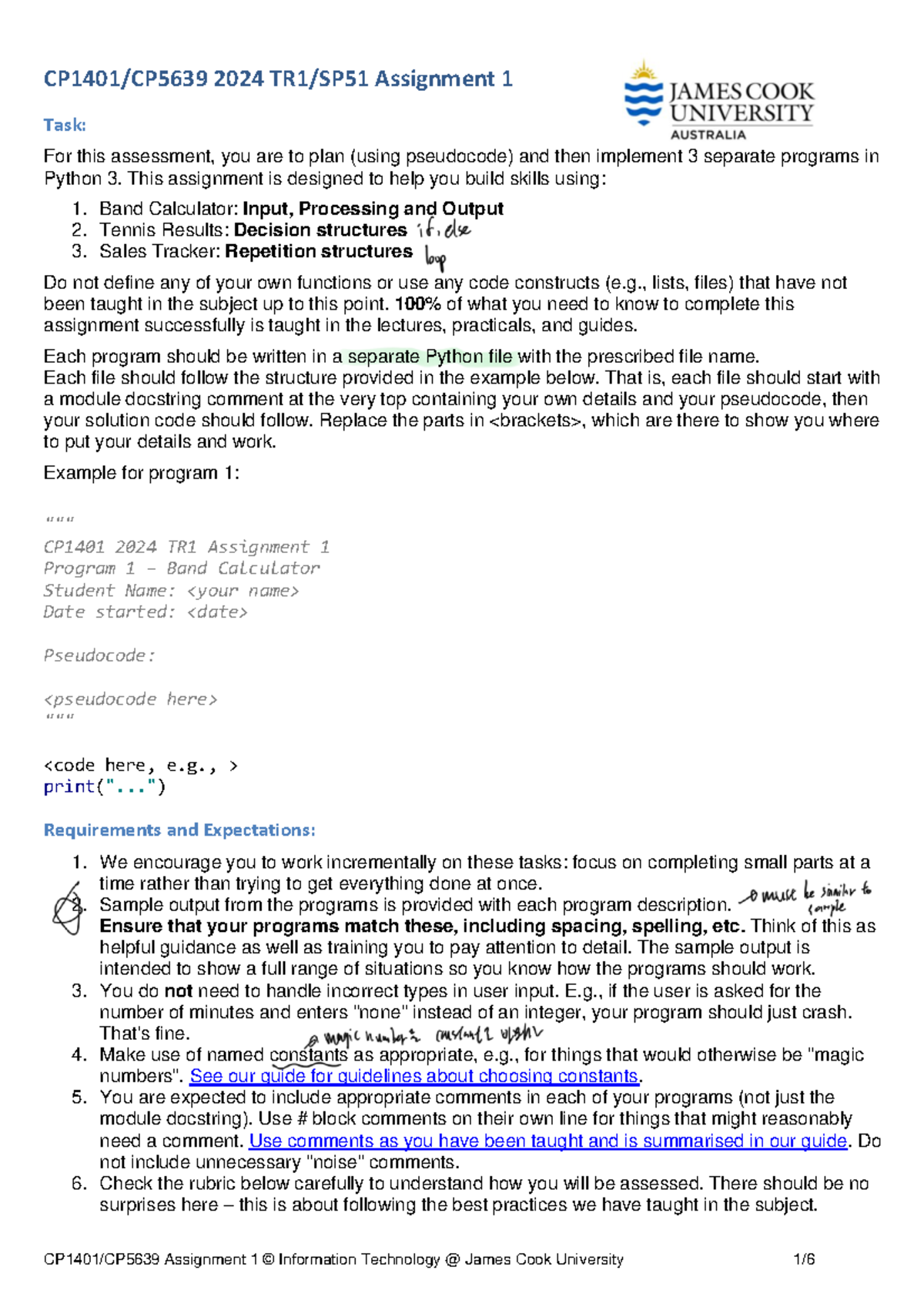 CP1401 2024 1 Assignment 1 - CP1 401 /CP563 9 2024 TR1/SP51 Assignment 1 Task: For this ...