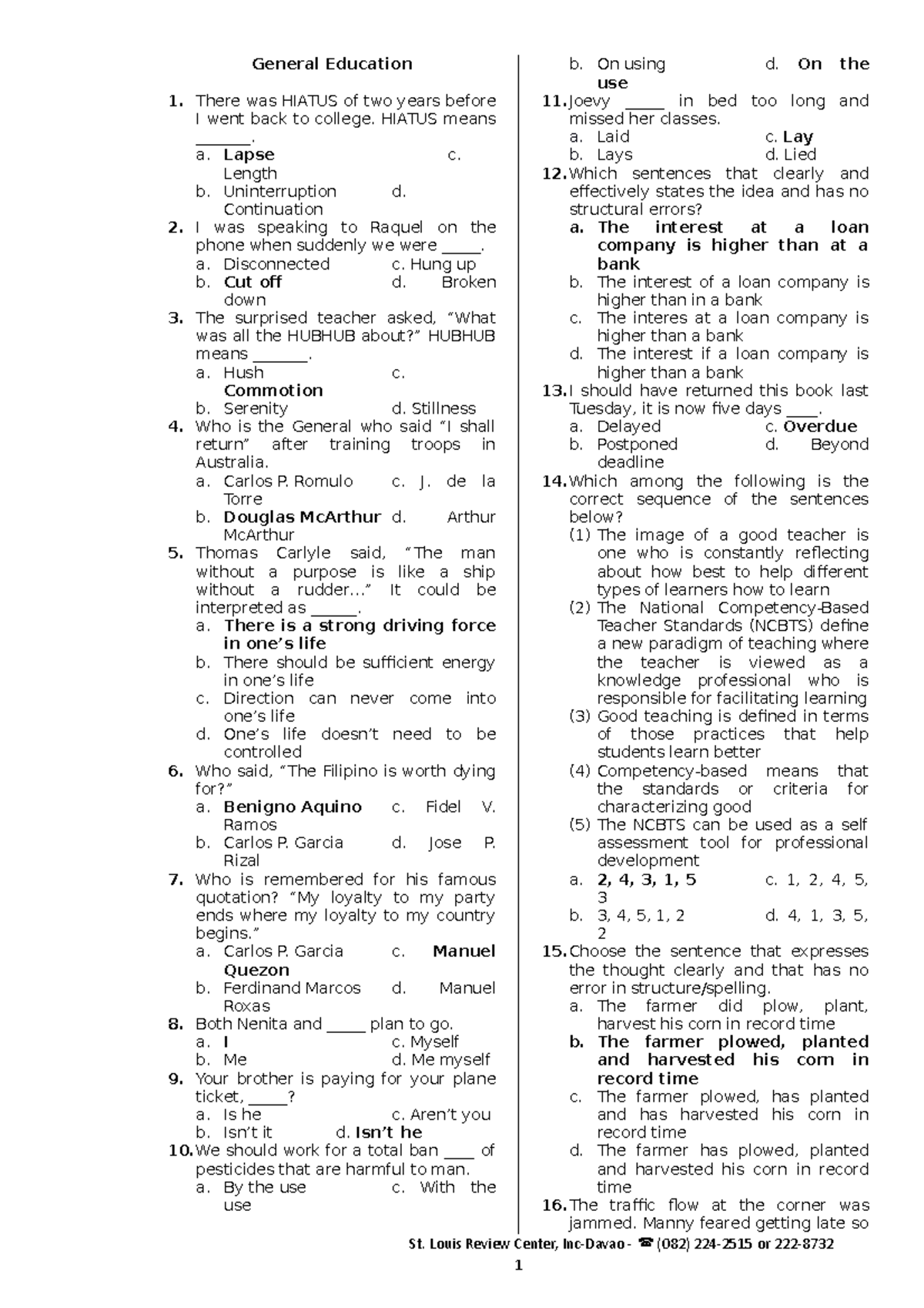 900 - PROF ED - General Education There was HIATUS of two years before ...