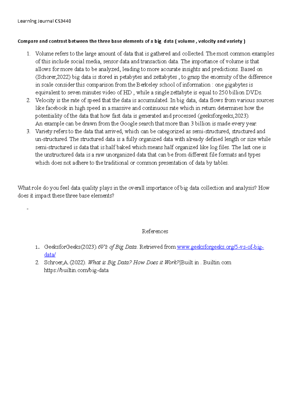 Learning Journal CS3440 - Learning Journal CS Compare and contrast ...