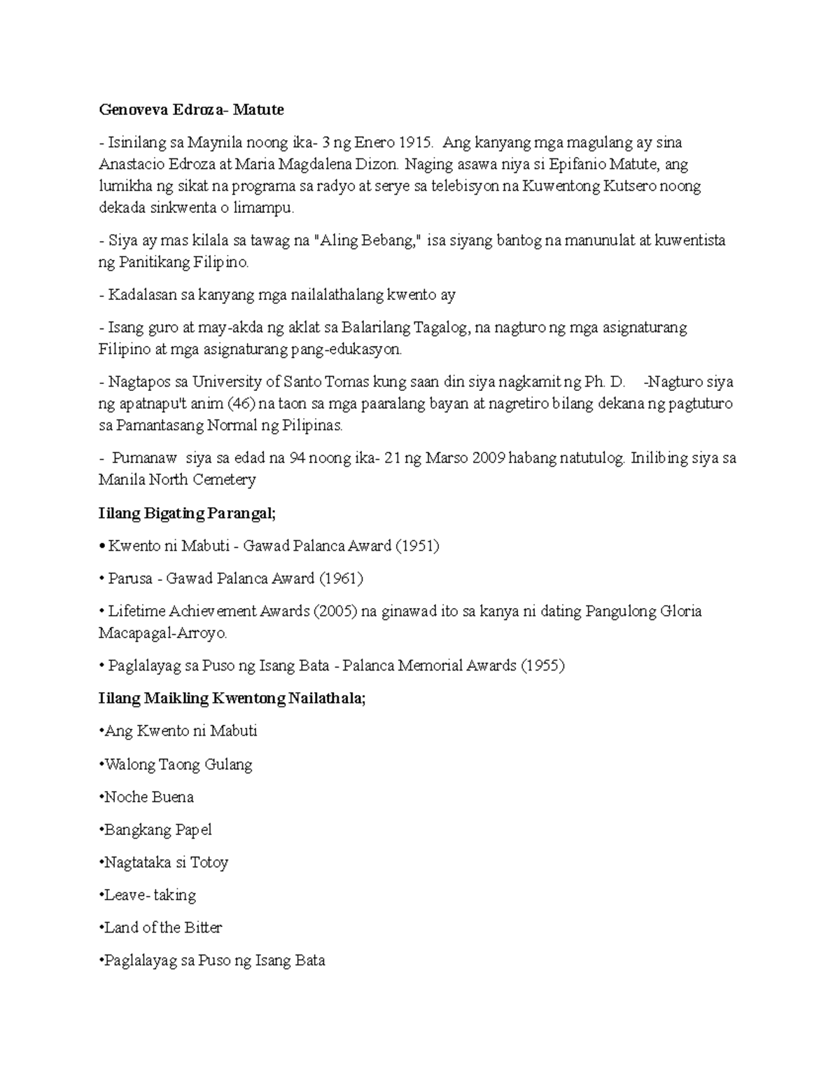 Paglalayag sa Puso ng Isang Bata - Genoveva Edroza- Matute Isinilang sa ...