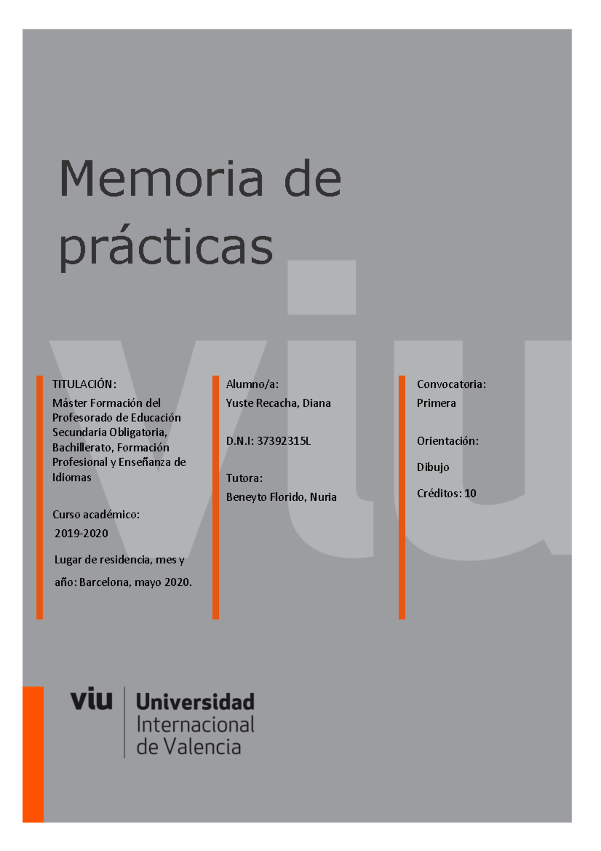 Diana Yuste Recacha - Memoria de practicas - TITULACIÓN: Máster Formación del Profesorado de ...