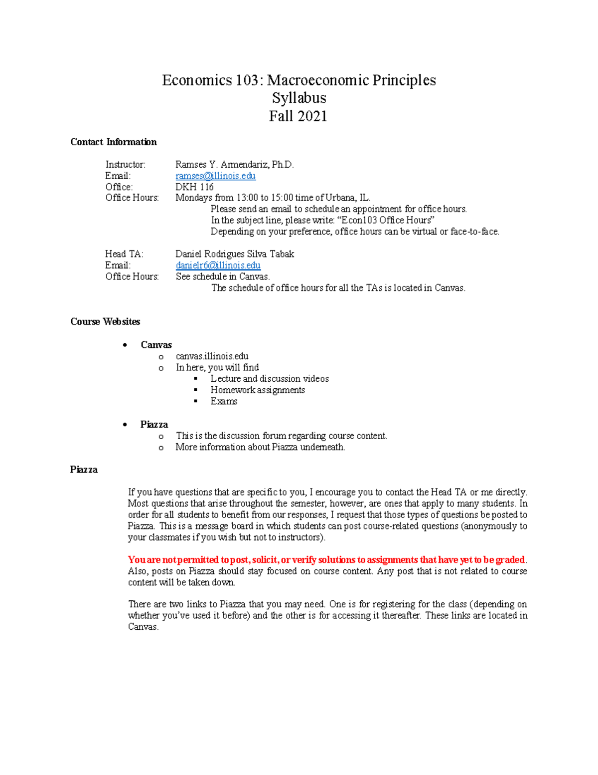 Economics 103: Macroeconomic Principles Syllabus Fall 2021 - Studocu