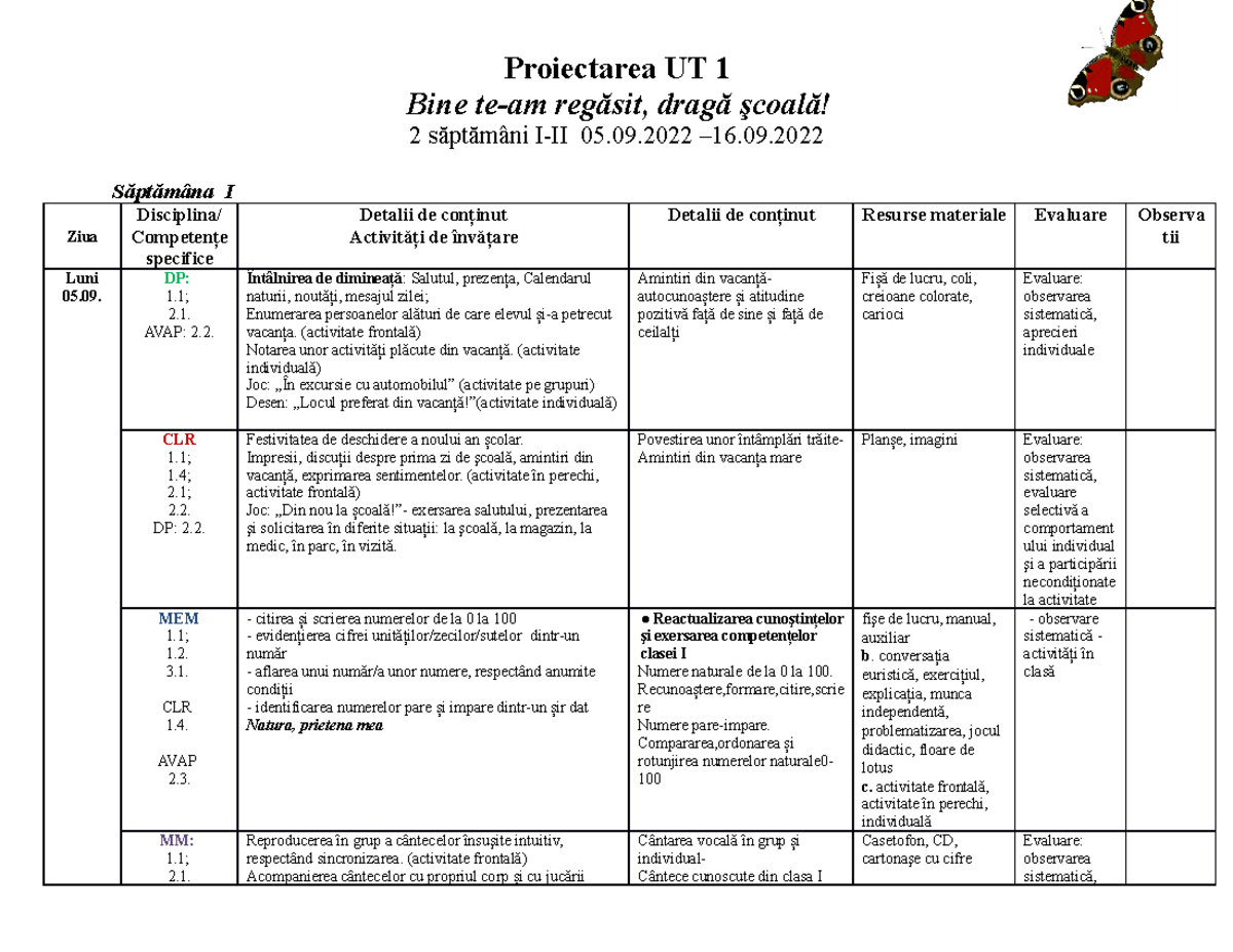 Proiectarea UT 1 - Clasa a II a - Proiectarea UT 1 Bine te-am regăsit ...