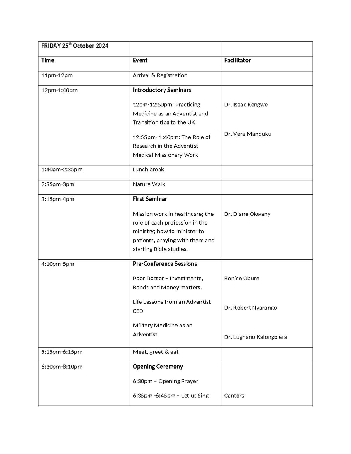 AMEN K. 3RD Conference Program - FRIDAY 25th October 2024 Time Event ...