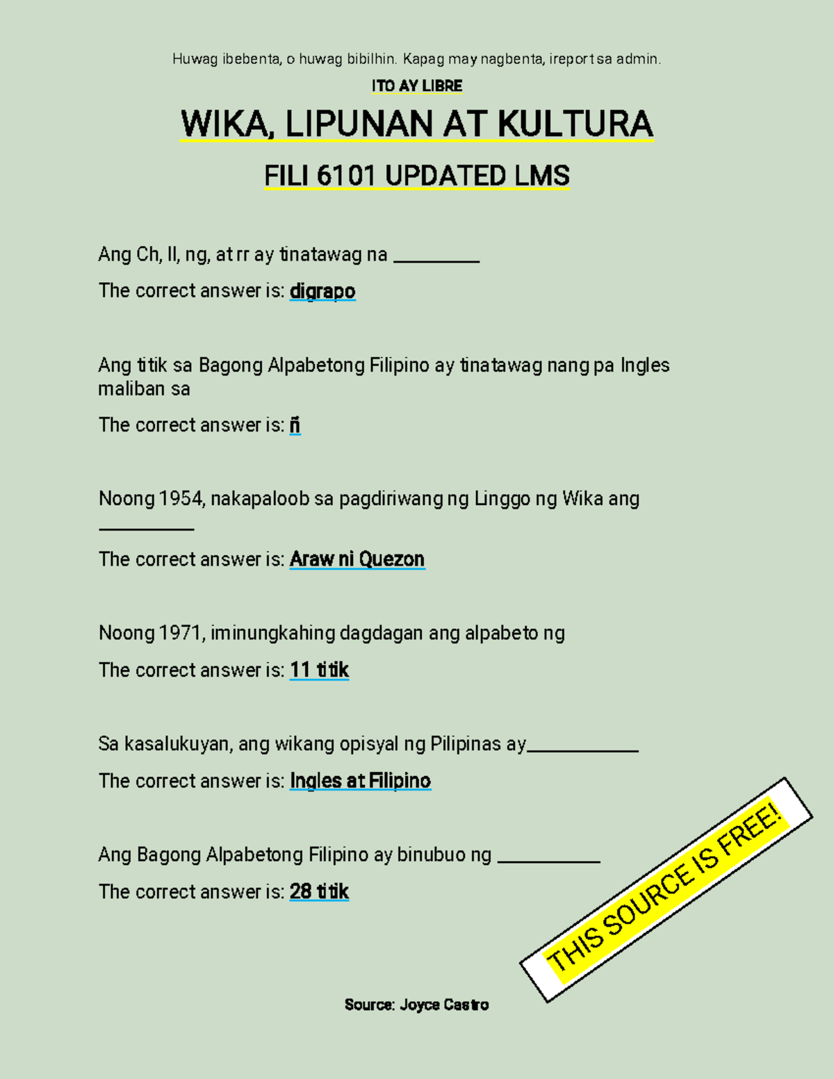 WIKA FILI6101 Prelims 2 - I T O A Y L I B R E WI K A , L I P U N A N A ...