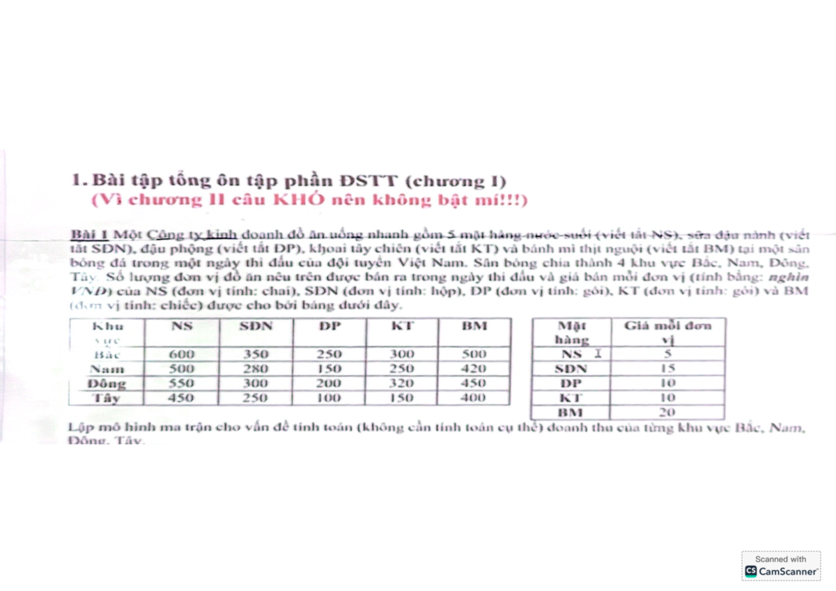 ÔN THI TOÁN CAO CẤP - Tham khảo - 1. Bài tap tong ôn tâp phân DSTT (chuong I) (Vi chrong 11 câu ...