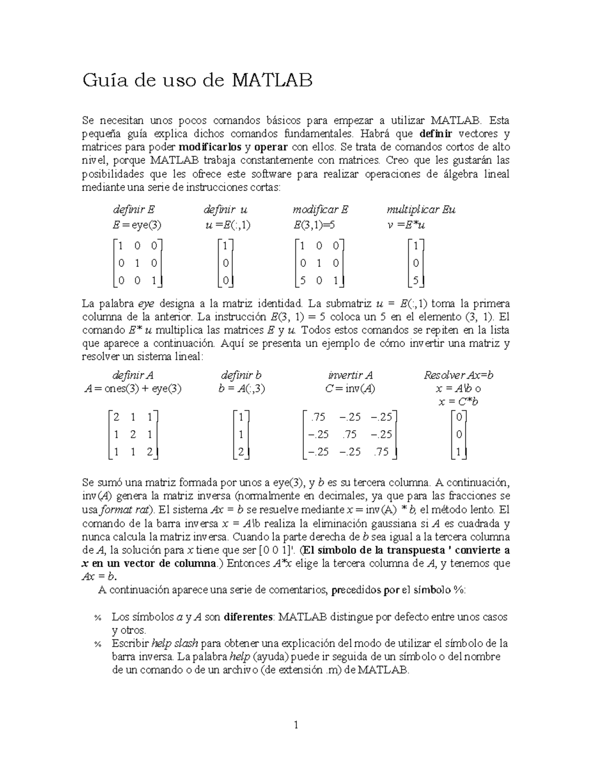 Matlab tutorial - Pdf - GuÌa de uso de MATLAB Se necesitan unos pocos ...