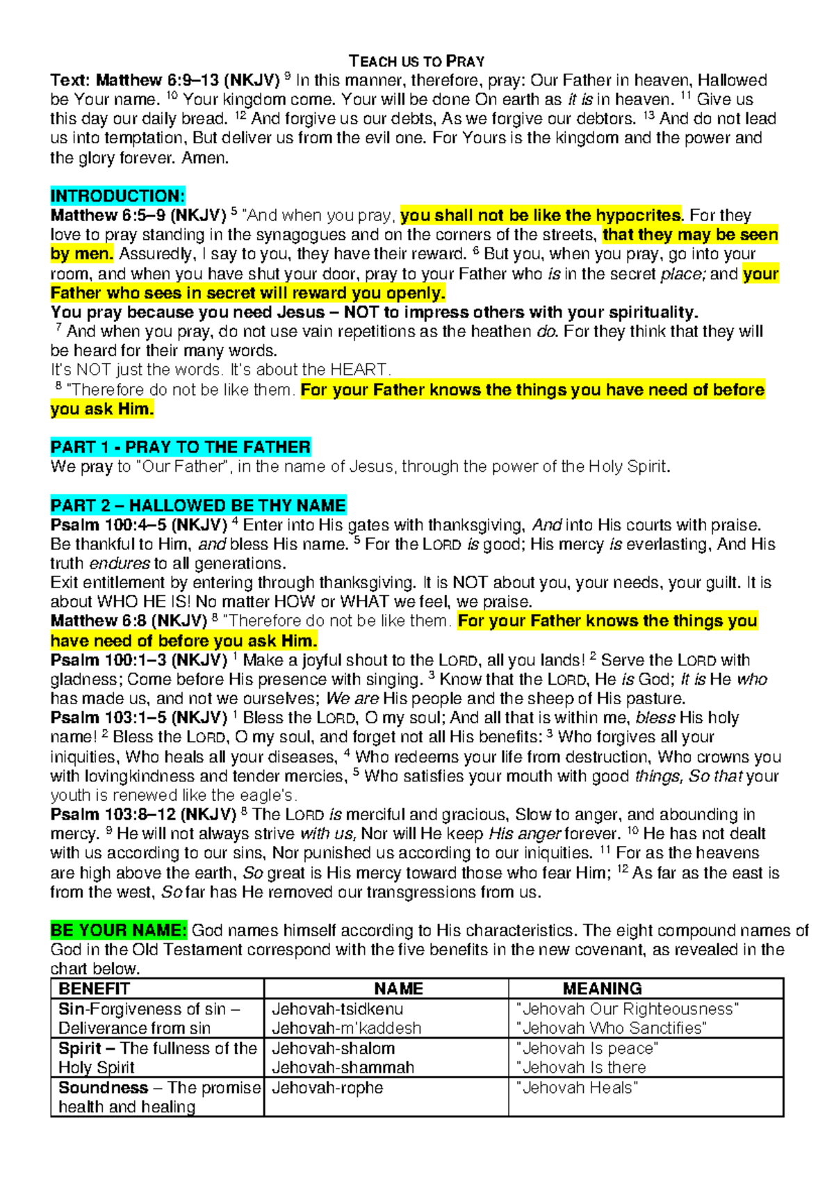 Teach us to Pray - How to pray and points on the the Lord’s Prayer ...