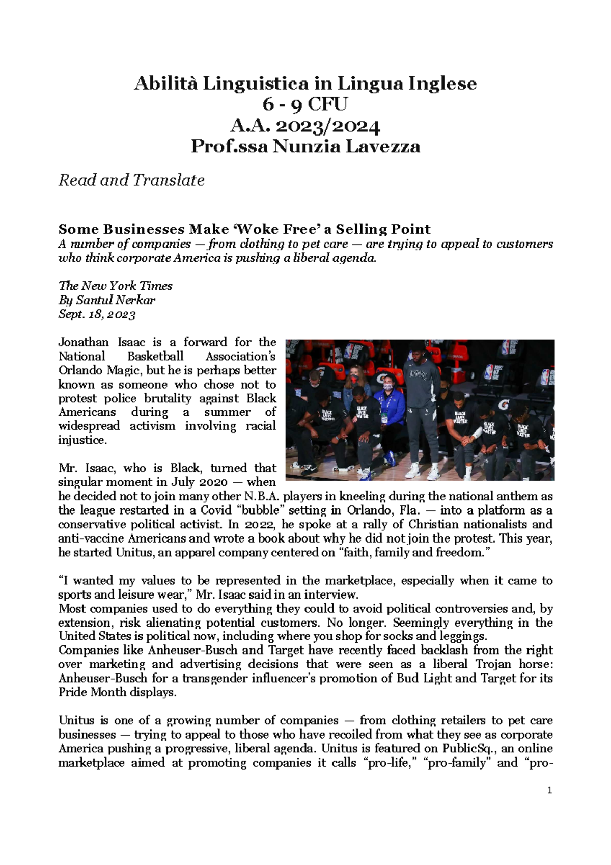 Reading passages - Abilità Linguistica in Lingua Inglese 6 - 9 CFU A ...