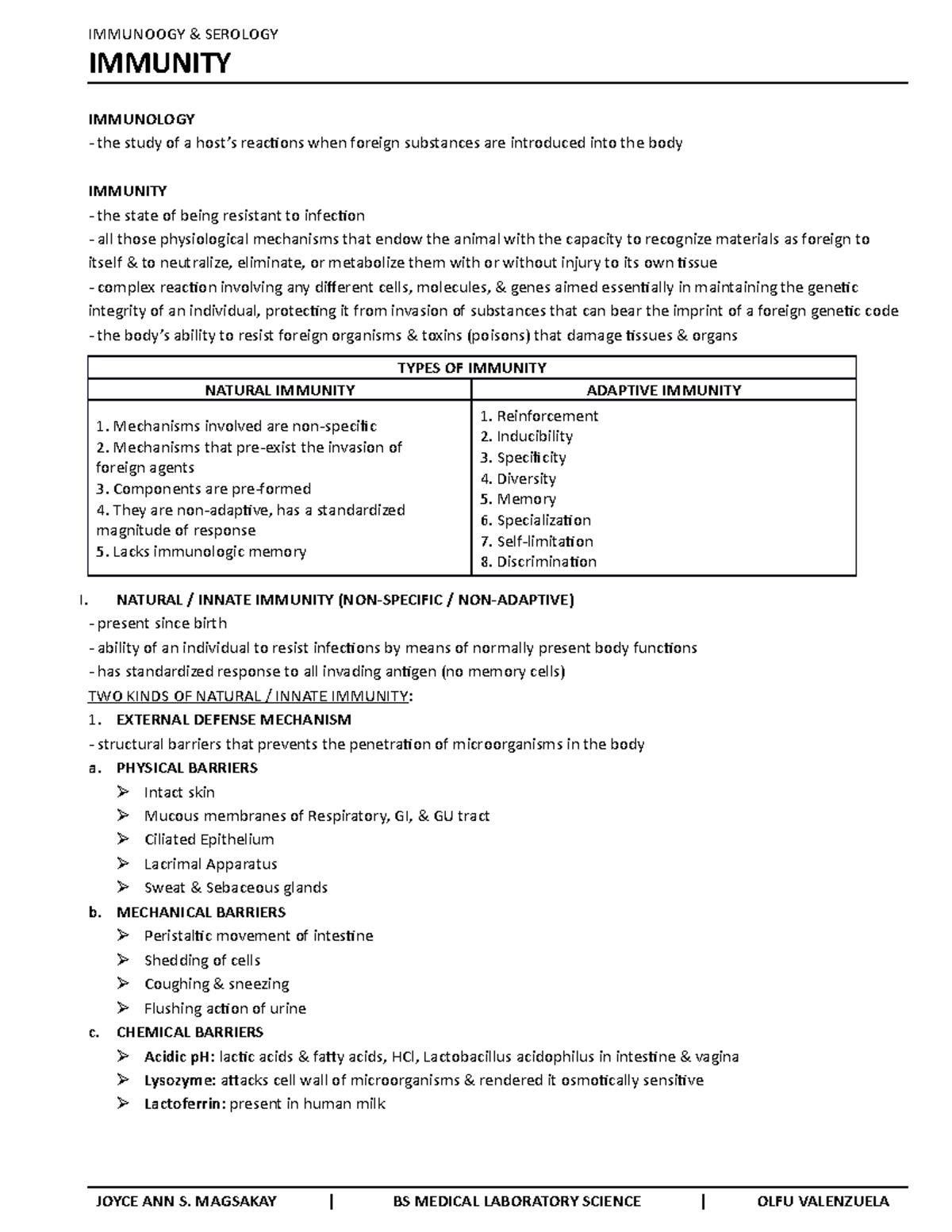 2. Immunity - Notes taken from the lecture of Sir Joseph Joy Banzon ...