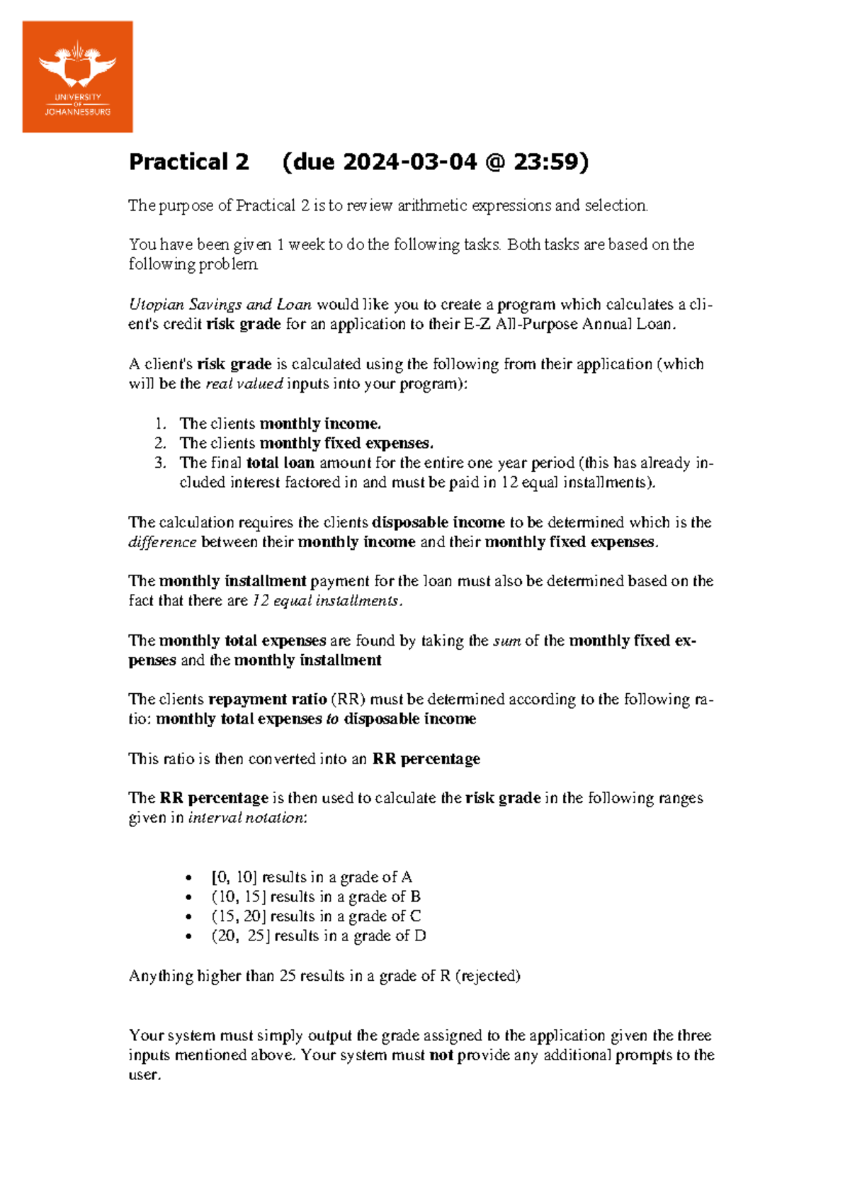 IFM100-2024-P2 - For practice purposes - Practical 2 (due 20 24 - 03 ...