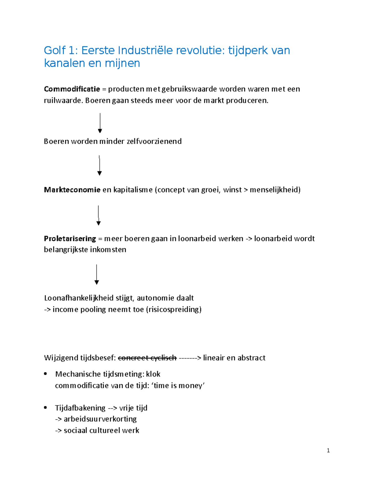 Golf 1 - samenvatting van de eerste golf - Golf 1: Eerste Industriële ...