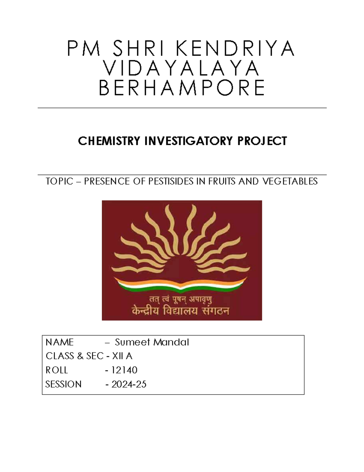 Chem ip final - abe yar kya nhi dena ds - P M S H R I K E N D R I Y A V ...