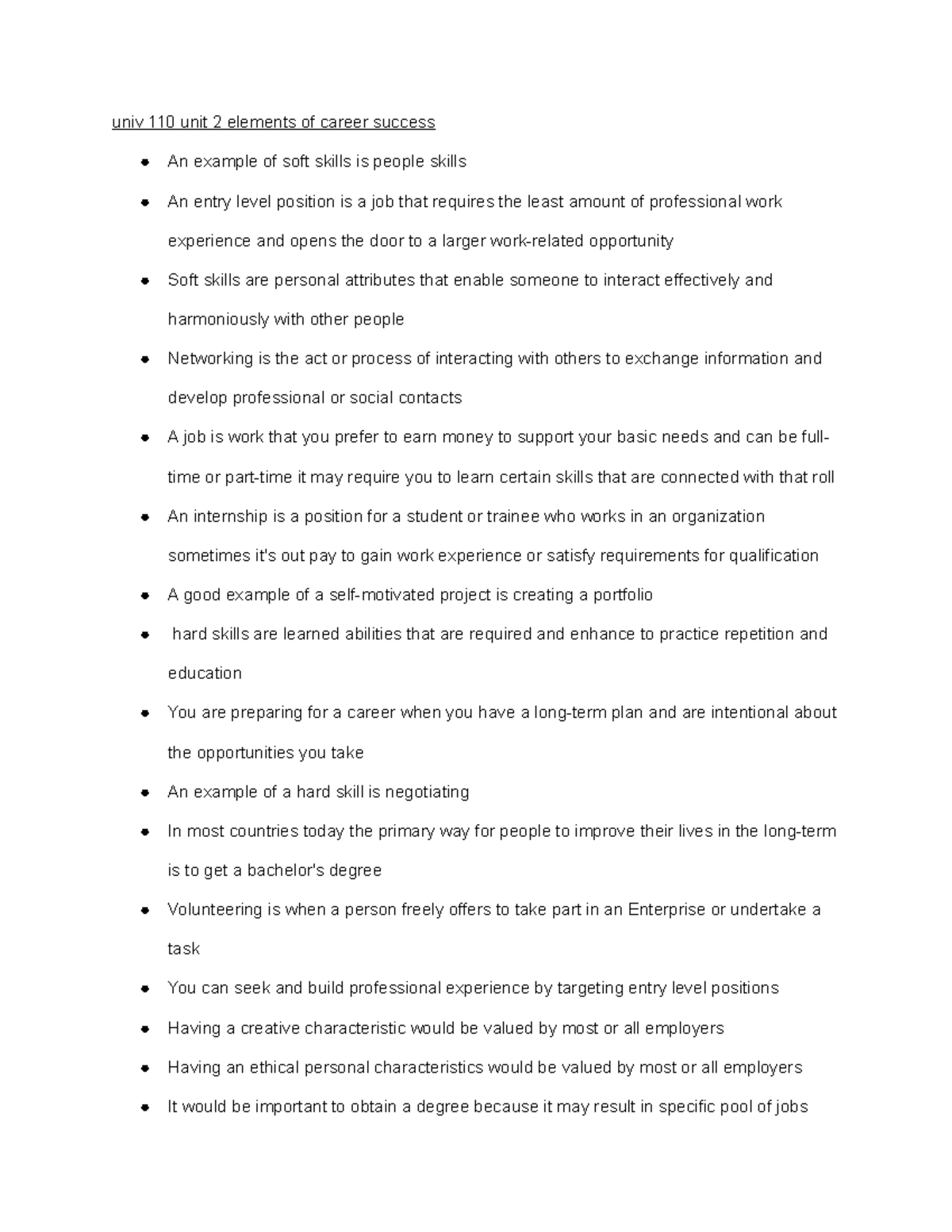 Univ 110 unit 2 elements of career success - univ 110 unit 2 elements ...