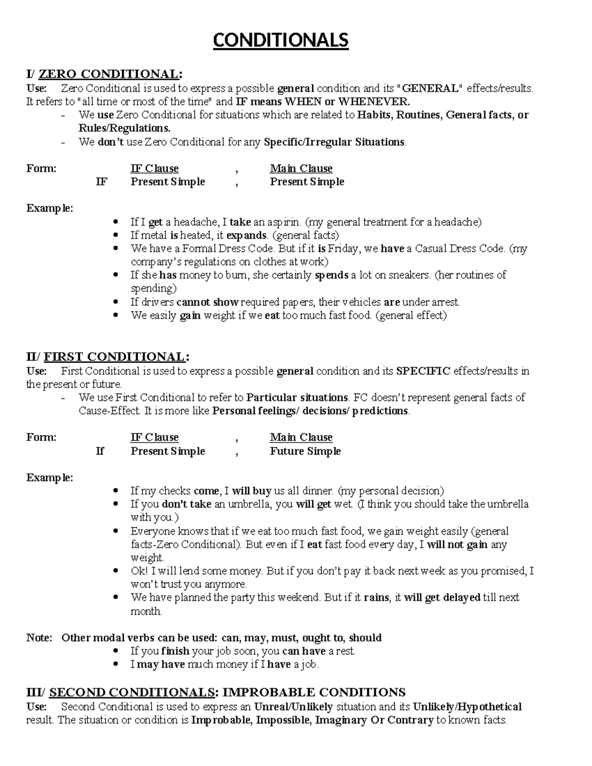 1- Conditionals - Avajakabn - CONDITIONALS I/ ZERO CONDITIONAL: Use: Zero Conditional is used to ...