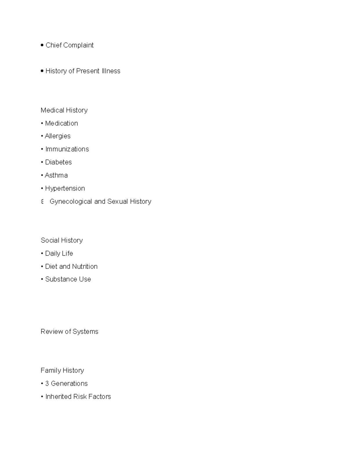 Health History - Chief Complaint History of Present Illness Medical ...