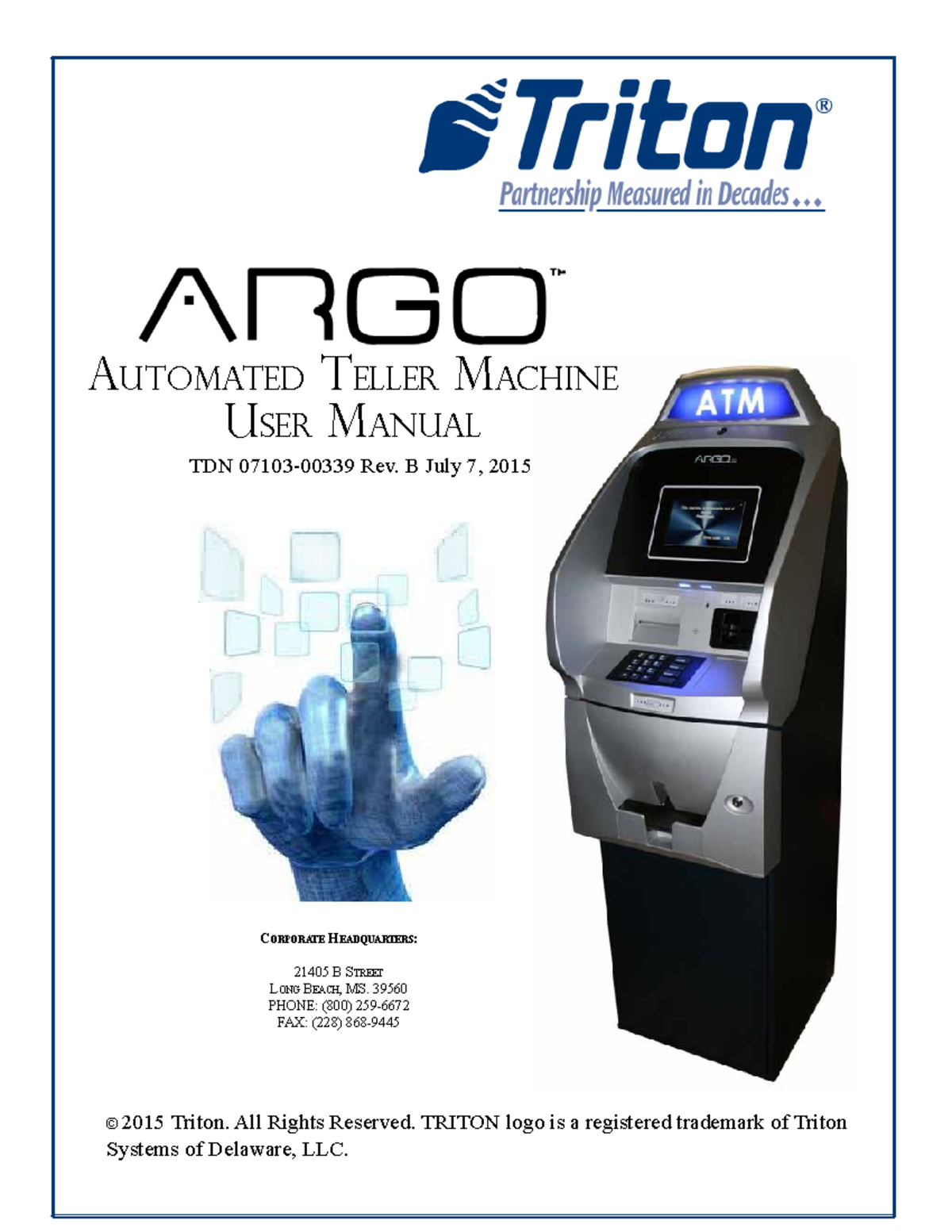 ARGO User Manual Rev B - Automated Teller Machine User Manual TDN Rev ...