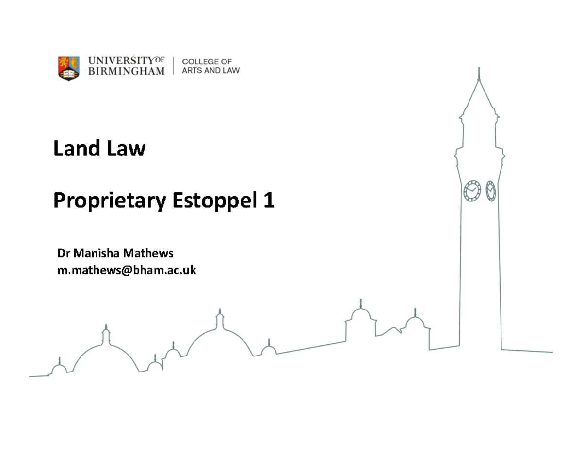 Proprietary Estoppel Lecture 1 - Compatibility Mode - Land Law ...