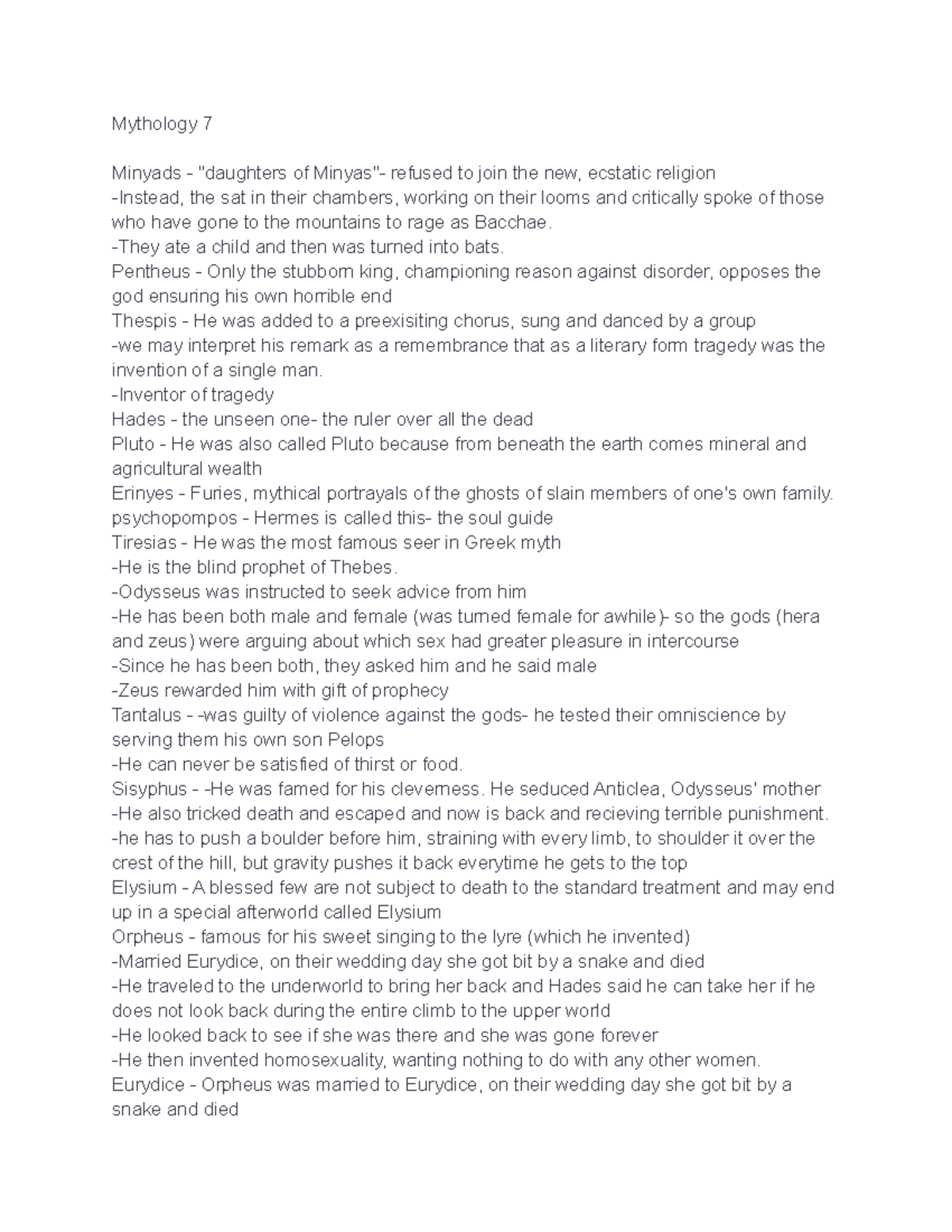 Mythology 7 - Lecture notes 7 - Mythology 7 Minyads - "daughters of ...