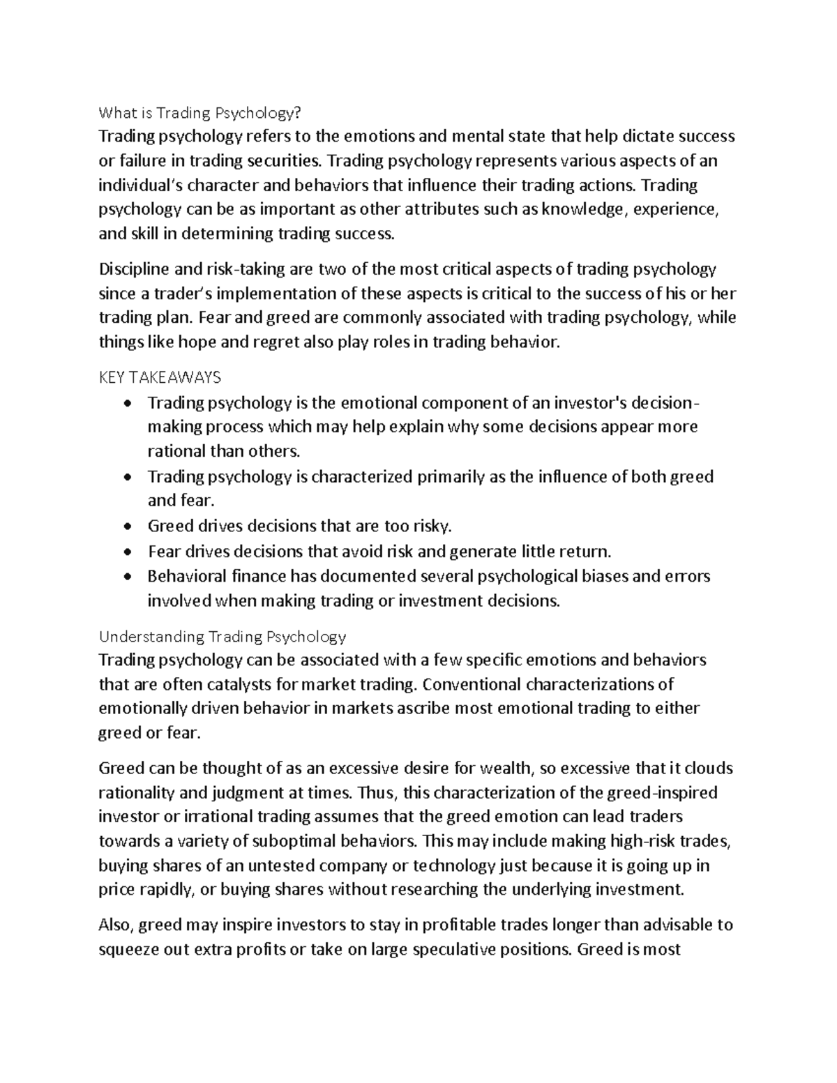 Trading Psychology - Lecture Notes - What is Trading Psychology ...