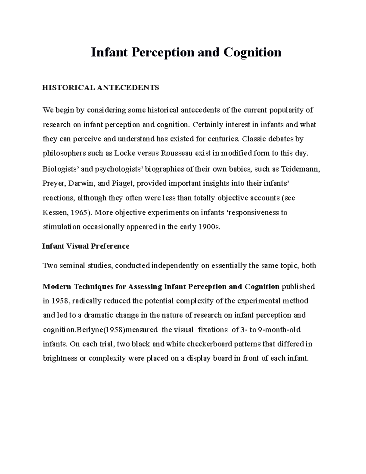 Psychology (Infant Perception and Cognition) - Infant Perception and ...