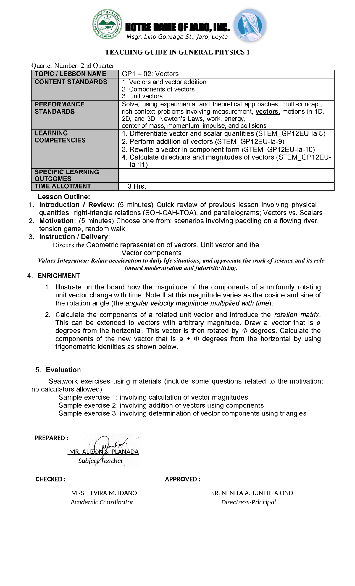 Teaching Guide IN Discipline Ideas IN General Physics 1 - Msgr. Lino ...