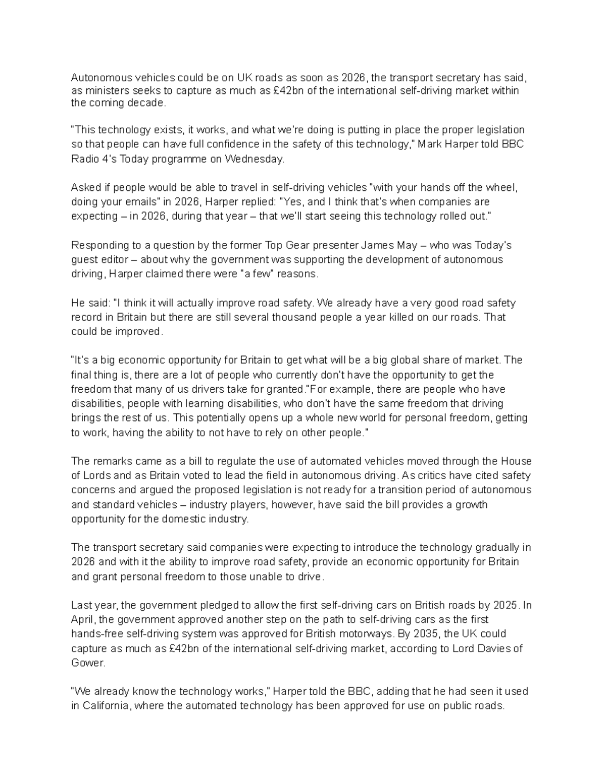 GP Lesson 5 - Google Docs - Autonomous vehicles could be on UK roads as ...