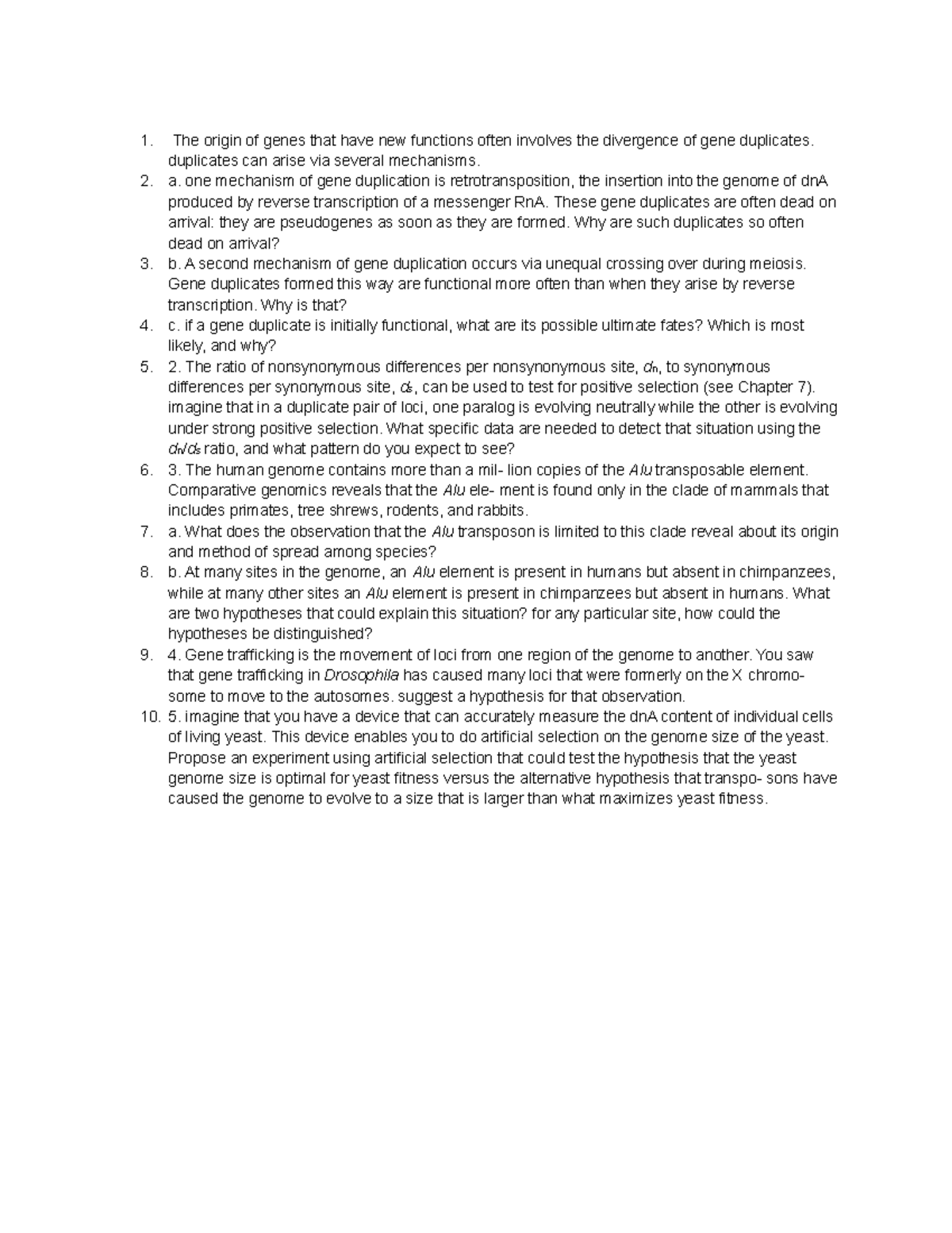 Esummary chapter 14 - The origin of genes that have new functions often ...