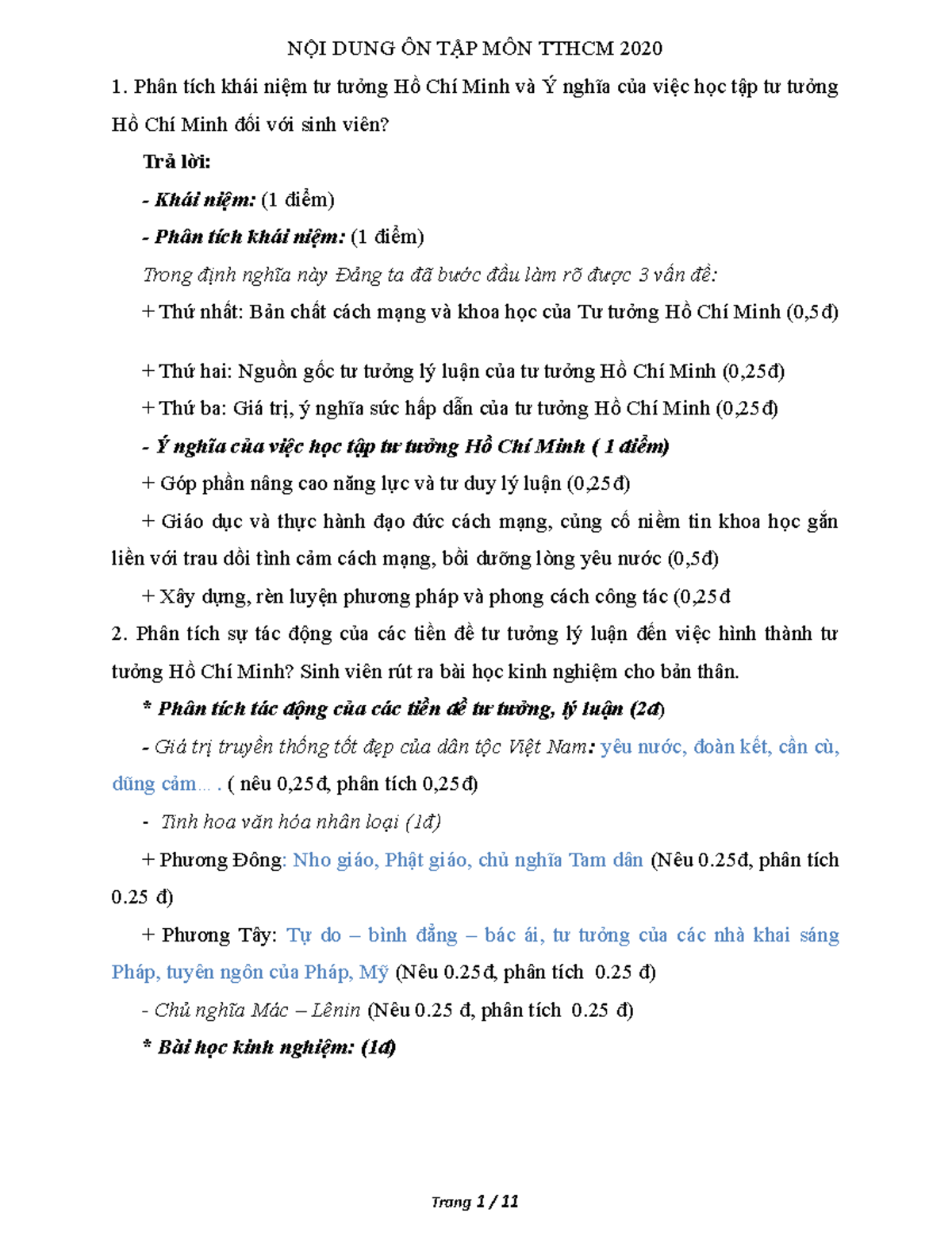 Cau hoi tu luan co dap an tthcm 11 - NỘI DUNG ÔN TẬP MÔN TTHCM 2020 ...