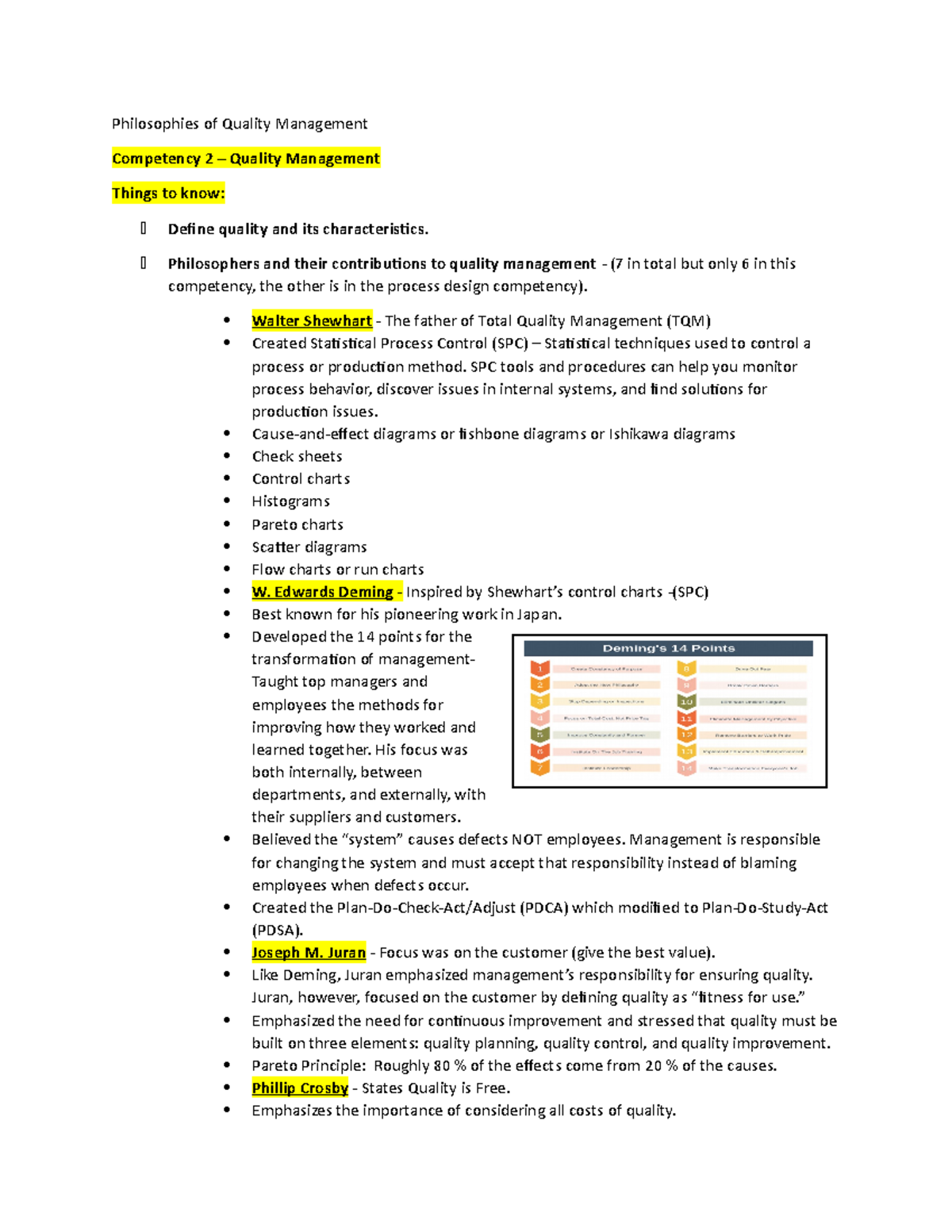 C720 study guide - Competency 1 - Philosophies of Quality Management ...