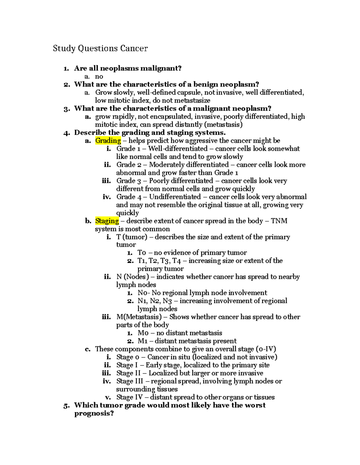 Cancer Study Questions - Study Questions Cancer Are all neoplasms ...