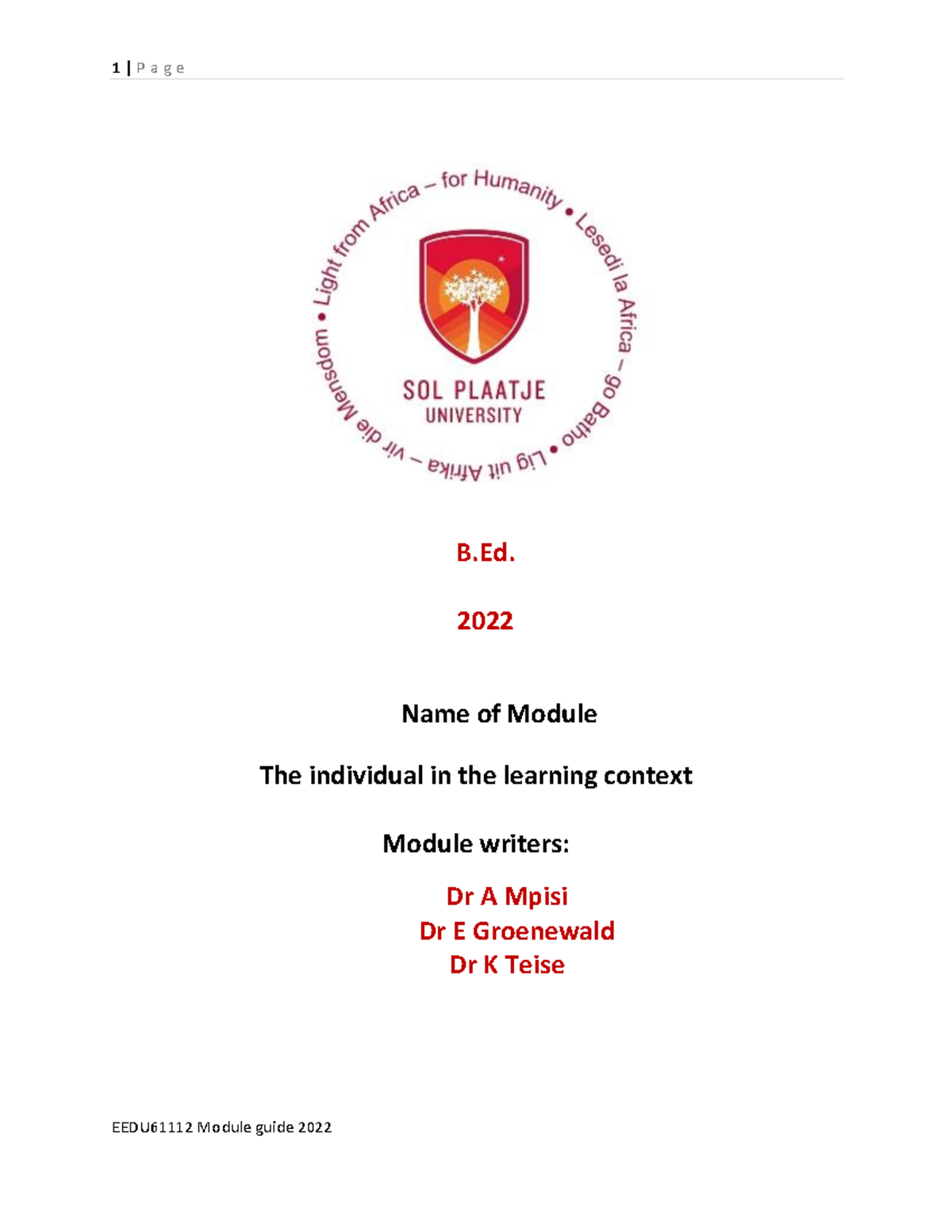 EEDU61112 Module guide 2022 (004) - The individual in the learning ...