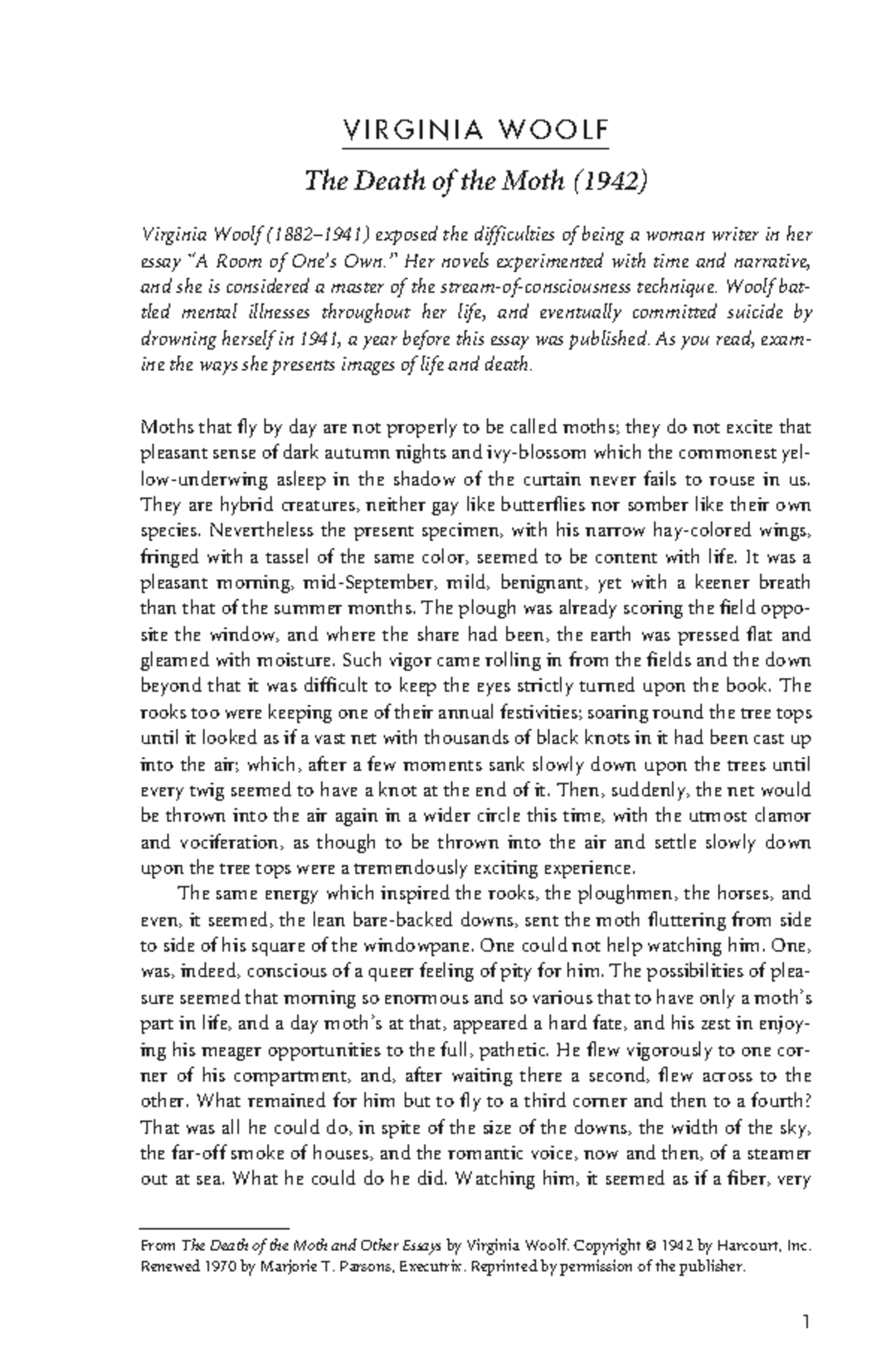 Woolf Death of the Moth - V I R G I N I A W O O L F The Death of the ...