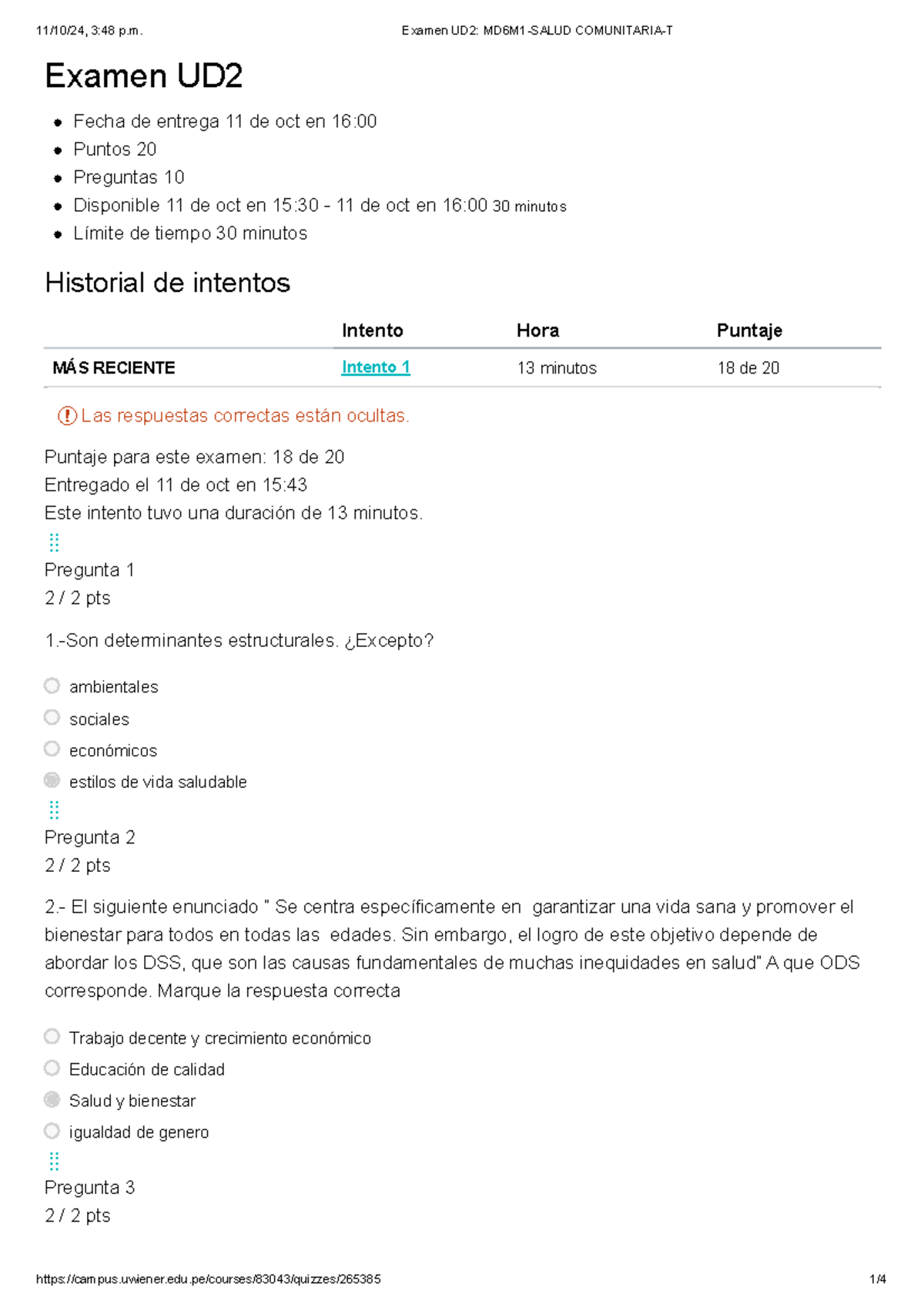 Examen UD2 MD6M1- Salud Comunitaria-T - Examen UD Fecha de entrega 11 de oct en 16: Puntos 20 ...