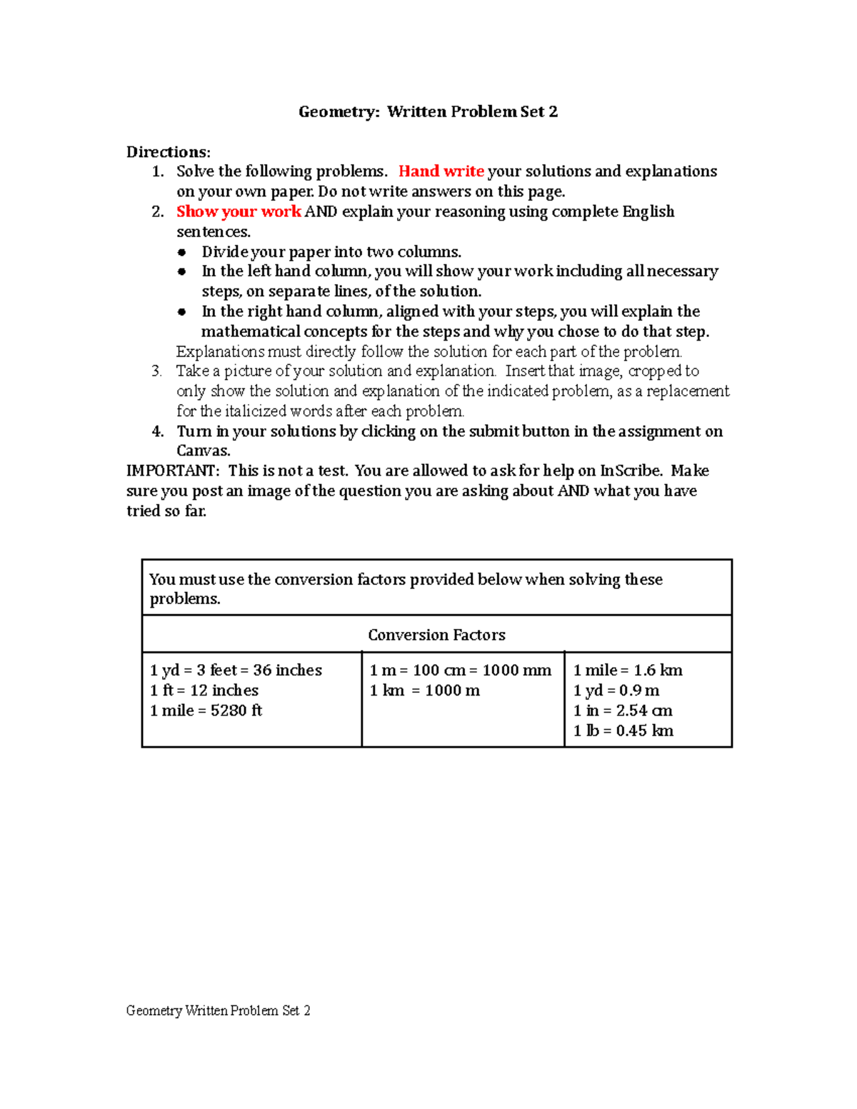 writing problem Copy of Geometry Problem Set 2 - Geometry: Written Problem Set 2 Directions : 1 ...