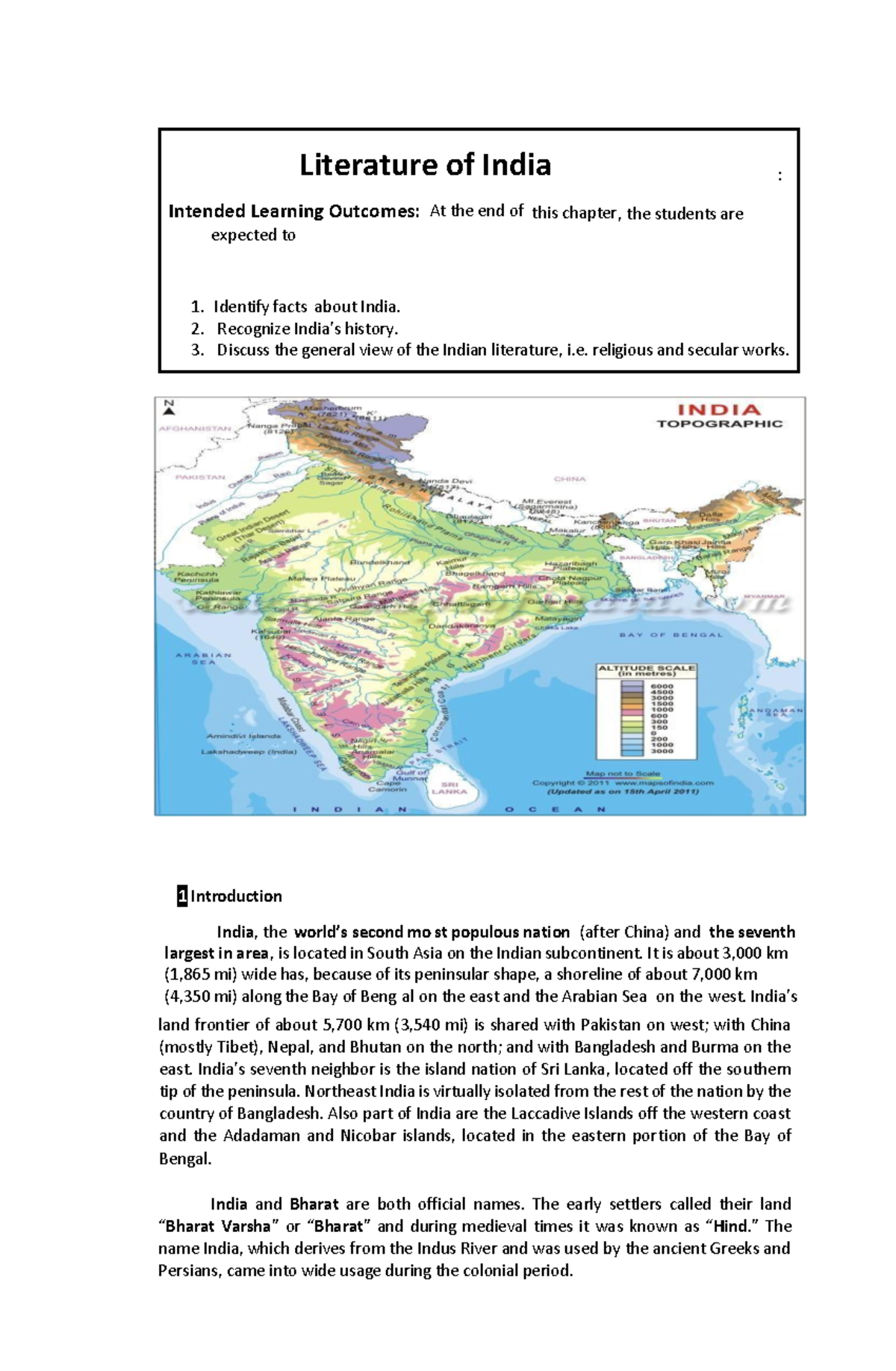 The Literature of India - land frontier of about 5,700 km (3,540 mi) is ...